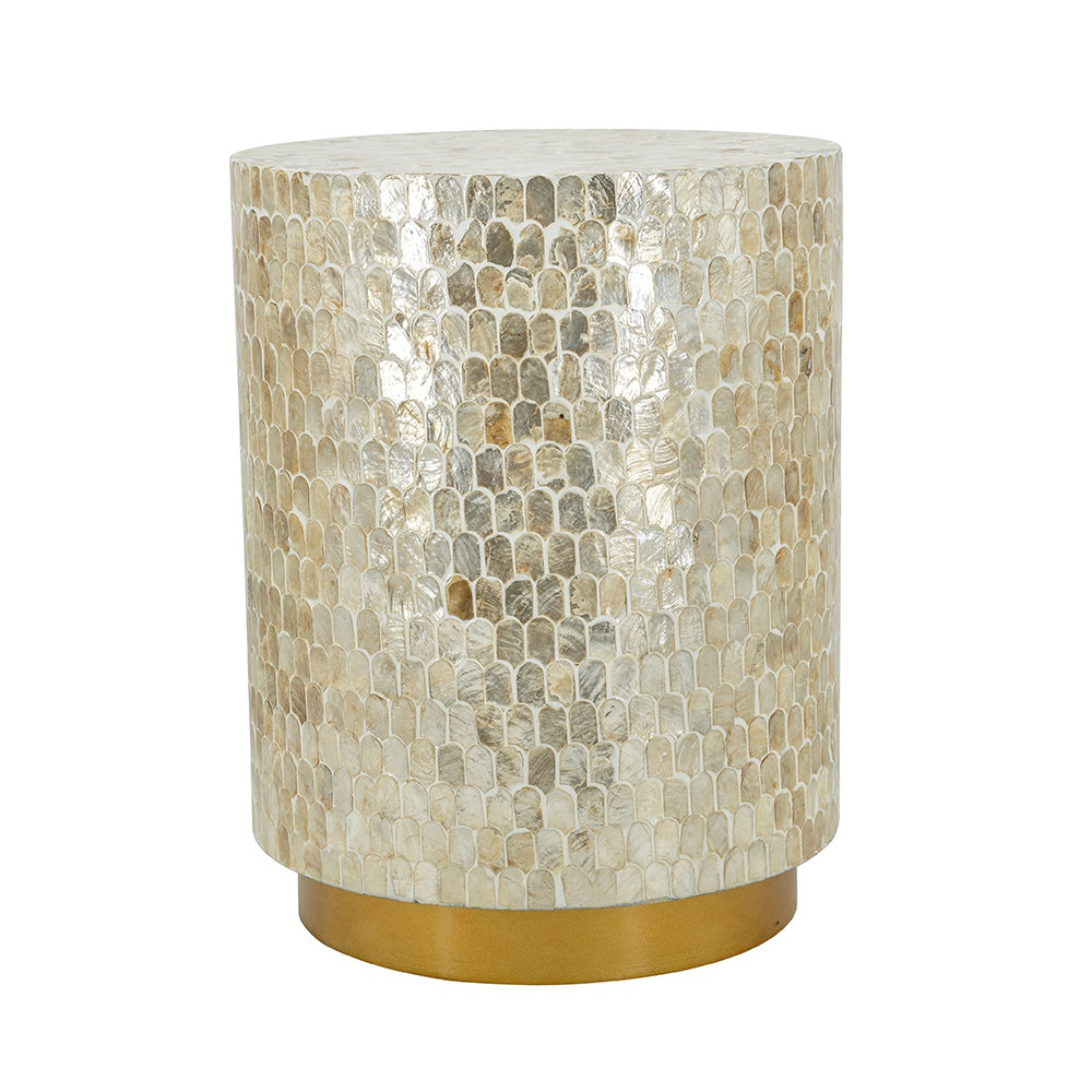 Mercer41 14x14x18" Cylindrical Accent Stool with Gold Capiz Shell ...