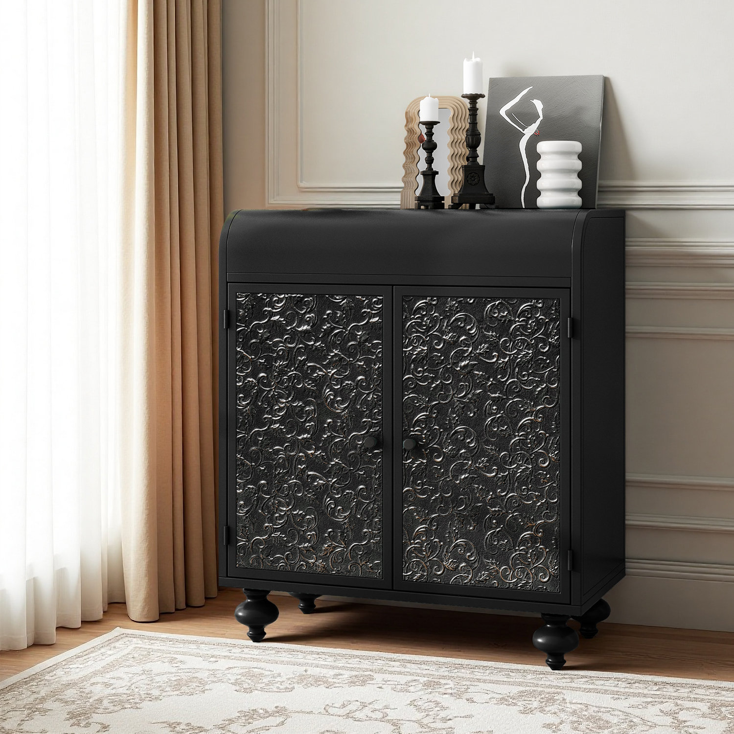 Fleur De Lis Living Art Accent Cabinet With 2 Doors, Sideboard Buffet ...