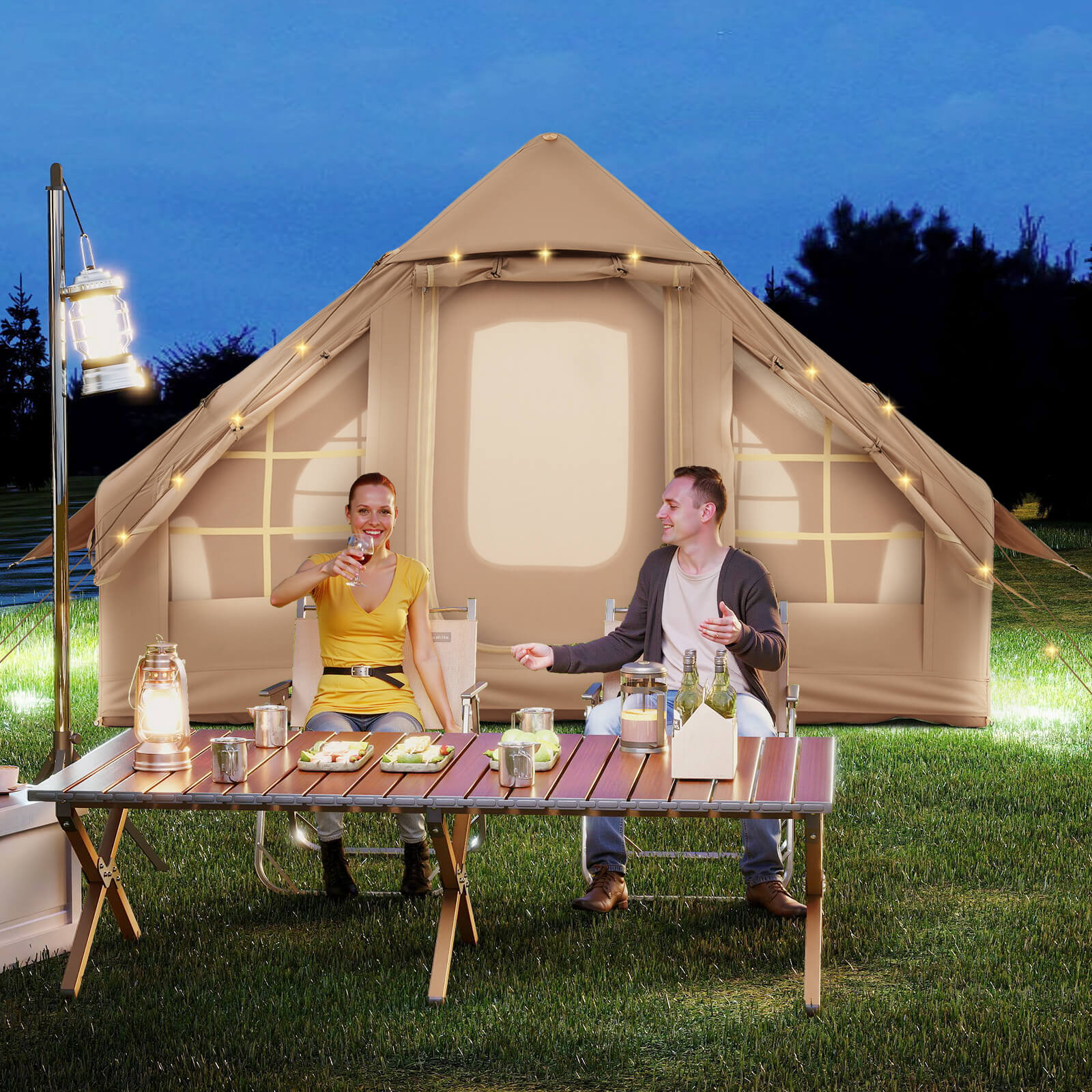 Costway 4-6 People Inflatable Tent with 4 Mesh Screen Windows 2 Doors ...
