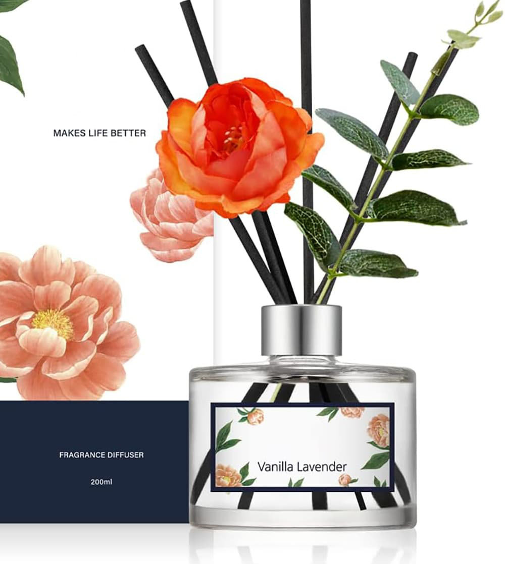 VEROSAL 200ml(6.7oz) Peony Flower Reed Diffuser with Vanilla Lavender (Garden Lavender) - Reed ...