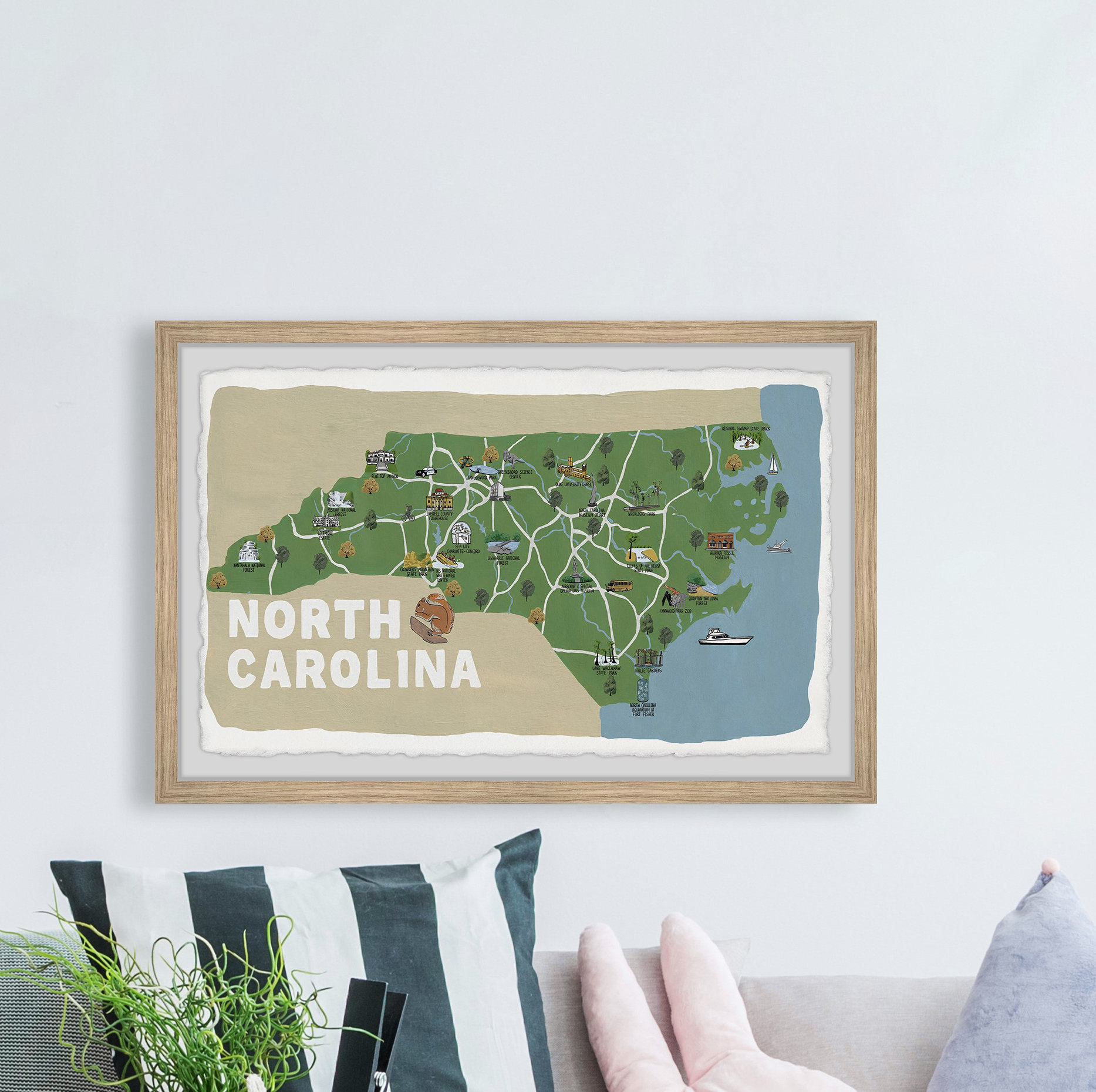 Trinx North Carolina Illustrated Map - Picture Frame Graphic Art Print ...