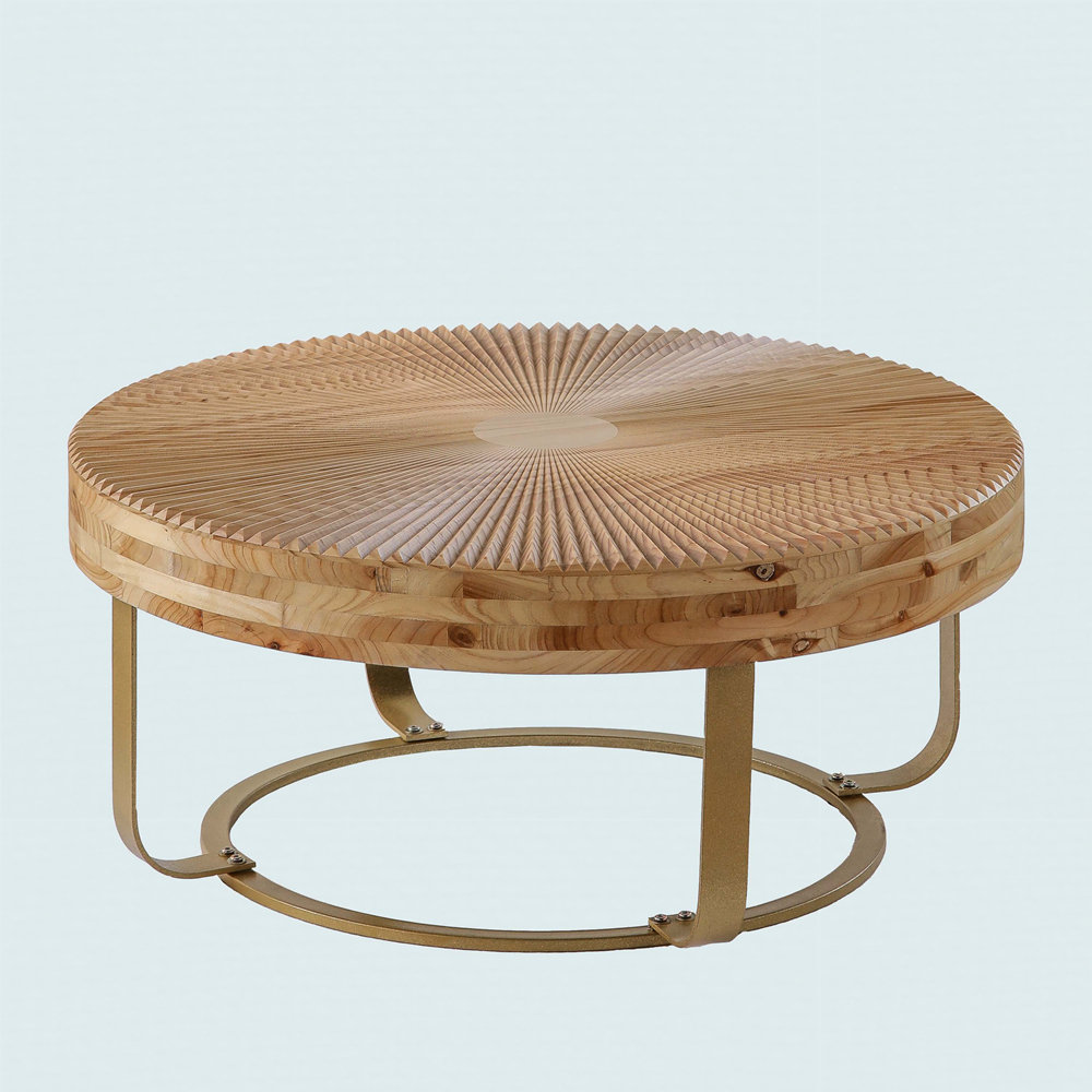 Everly Quinn Modern Round Coffee Table Wooden Carving Pattern Coffee ...