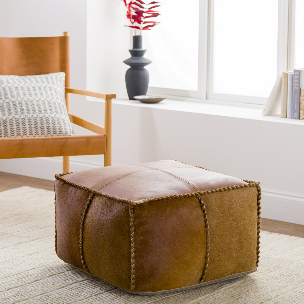 Viv + Rae™ Leather and Hair on Hide Pouf & Reviews | Wayfair