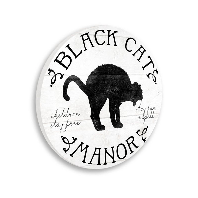 Stupell Industries Black Cat Manor Sign Circular Wall Plaque By Lil ...