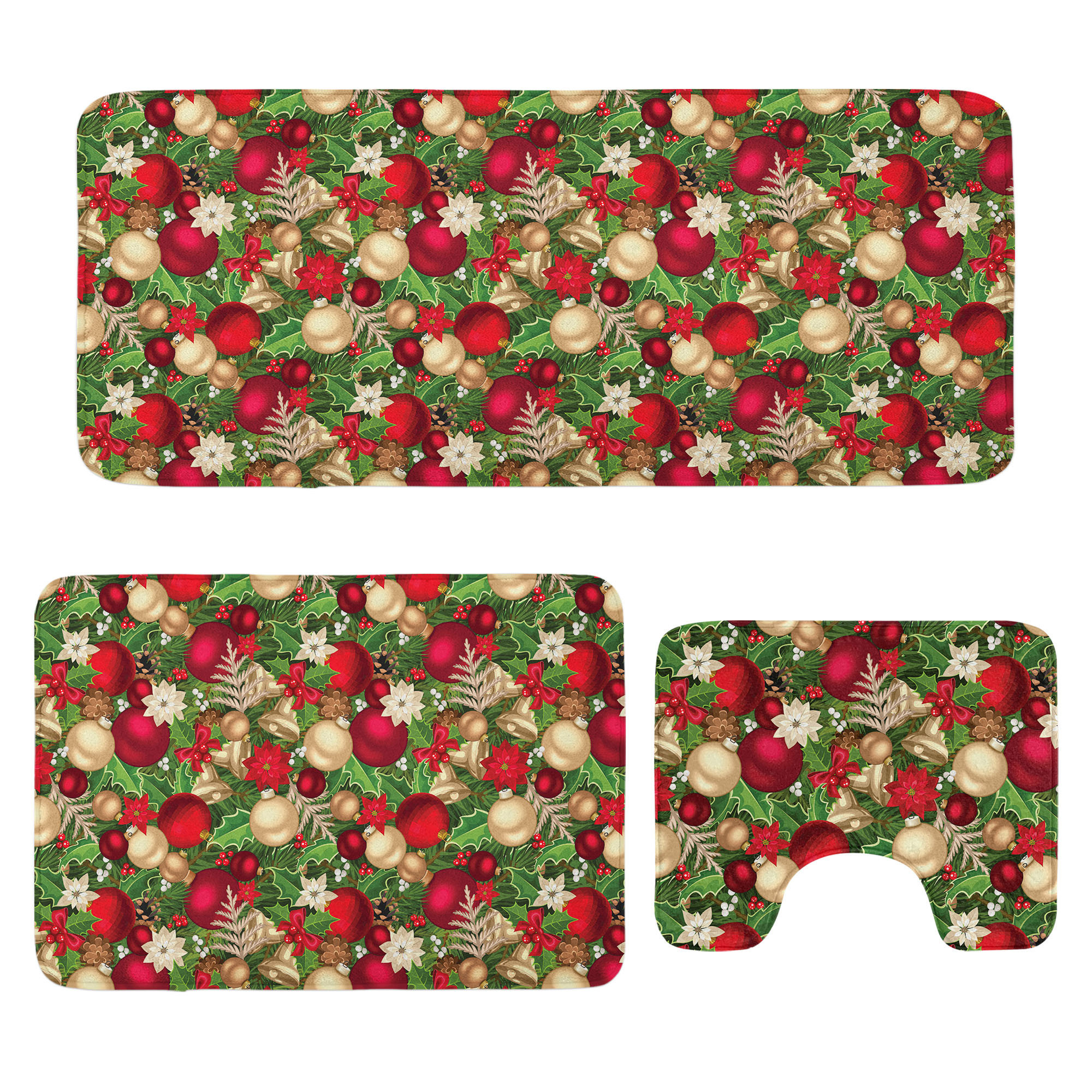 The Holiday Aisle® Christmas Bathroom Rug Set 3 Pieces U-Shape ...