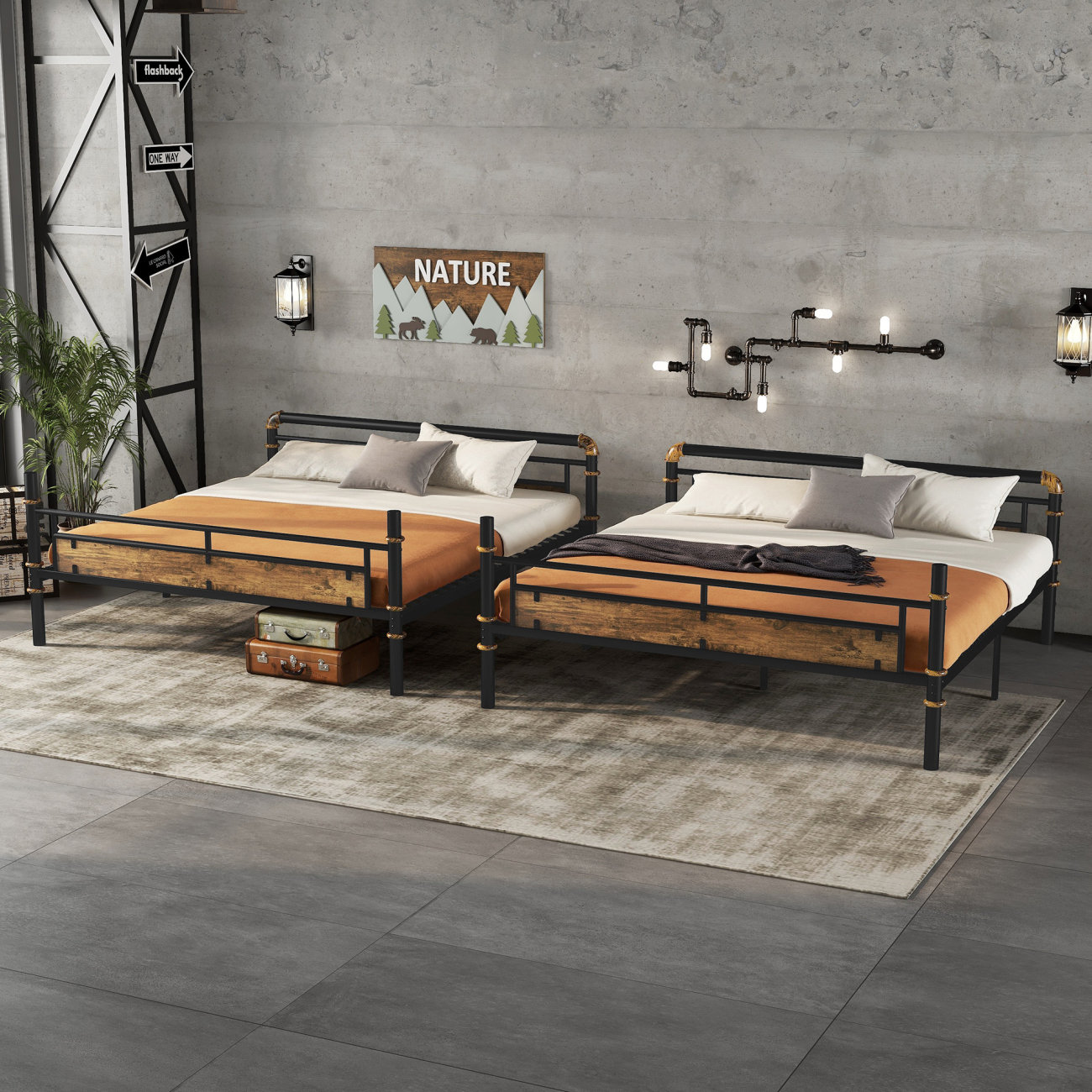 Mason & Marbles Over Metal Bunk Bed, Industrial Detachable Bunkbeds ...