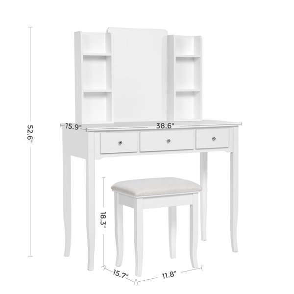 Red Barrel Studio® Amuda Vanity Set with Stool and Mirror & Reviews ...