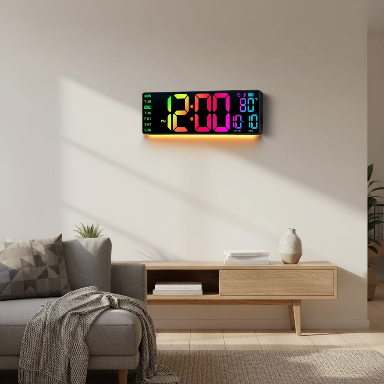 Metro Lane 16.5" Large Digital Wall Clock 11 RGB Colors Wall Mount ...