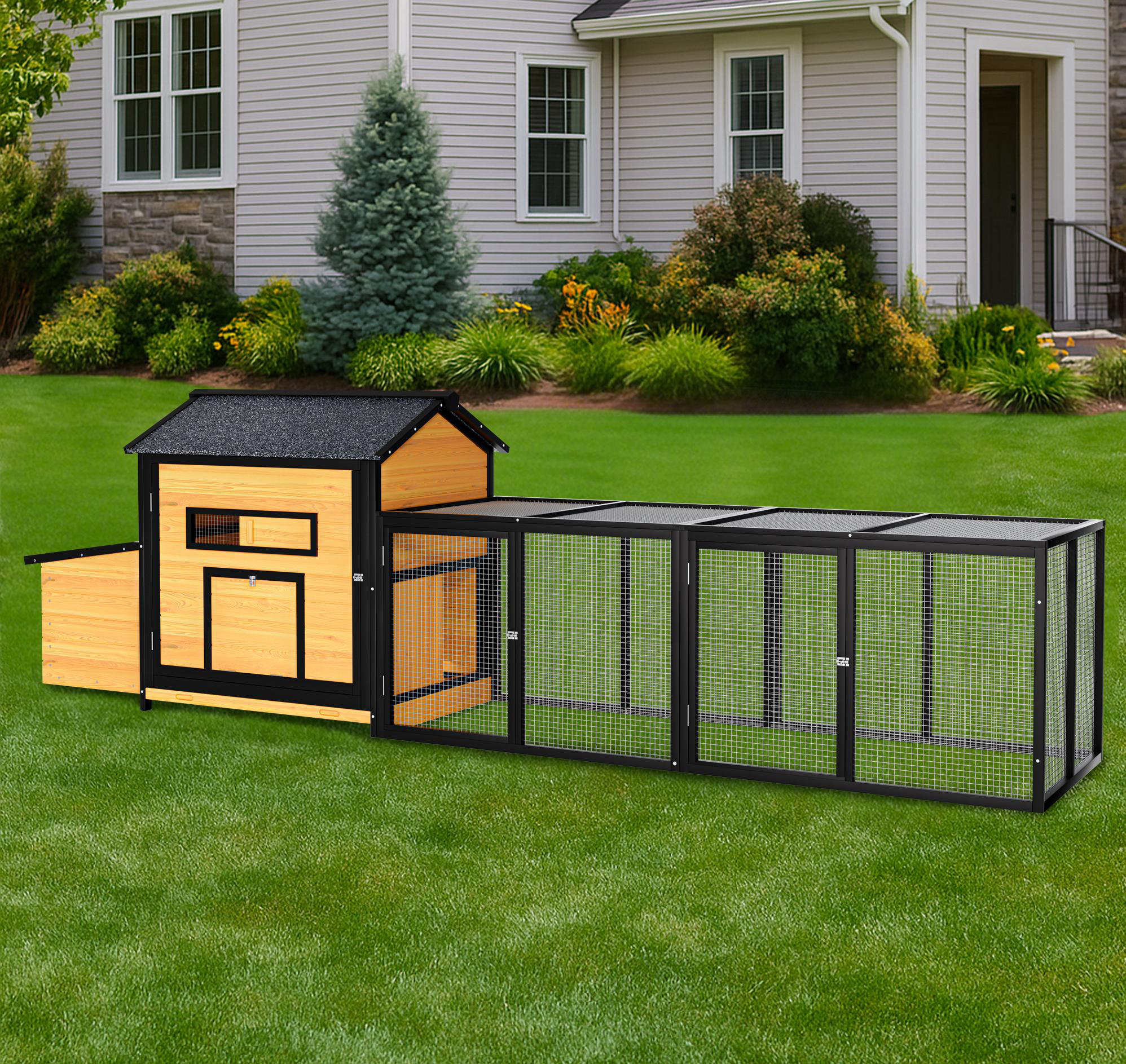 Ophelia & Co. 118" Large Wooden Chicken Coop Outdoor Hen House With ...