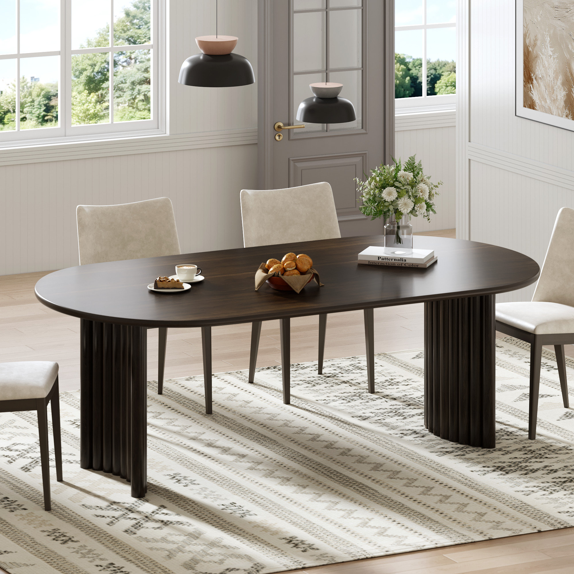 Latitude Run® 30"H×33.5"W Oval Wood Dining Table Double Pedestal ...
