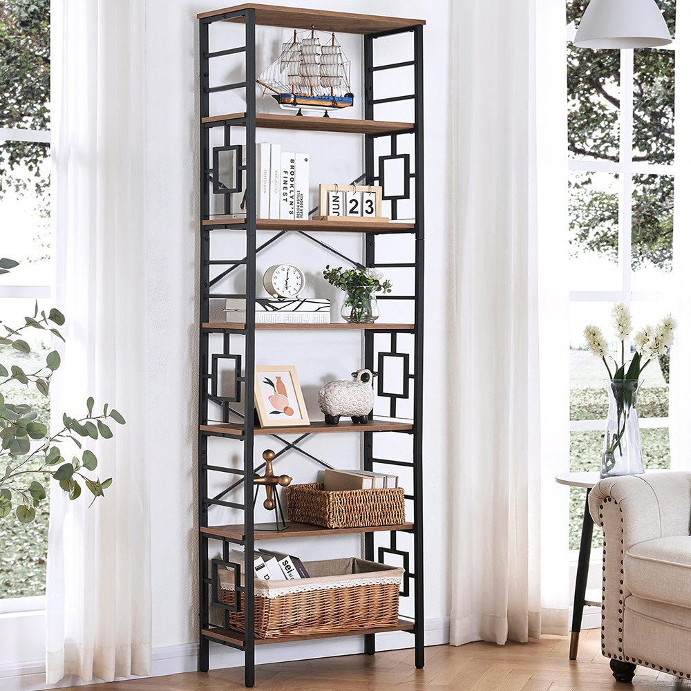 17 Stories Tall Bookshelf, 84 Inch Industrial Bookshelf With Metal ...