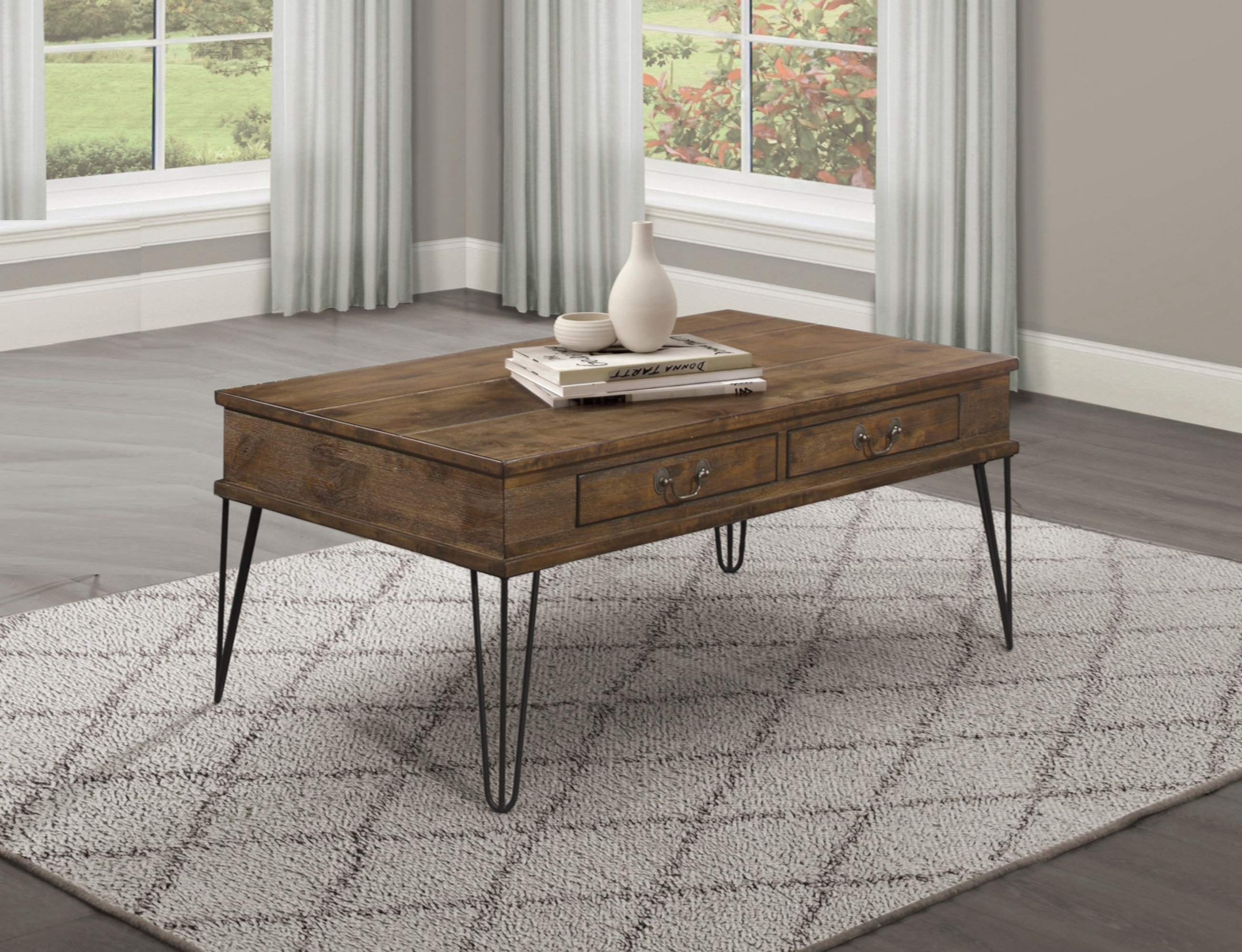 17 Stories Table de salon rectangulaire en chêne rustique et finition ...