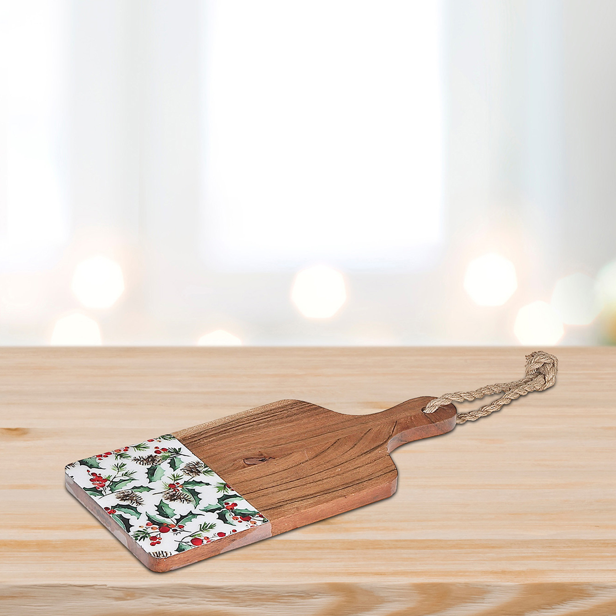 iH casadécor Christmas Enameled Acacia Wood Paddle Board 13" Holly ...