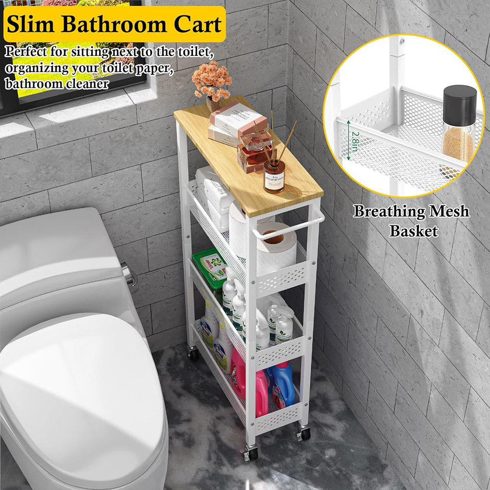 MAXAYA Slim Storage Cart, 4 Tier Small Rolling Kitchen Laundry ...