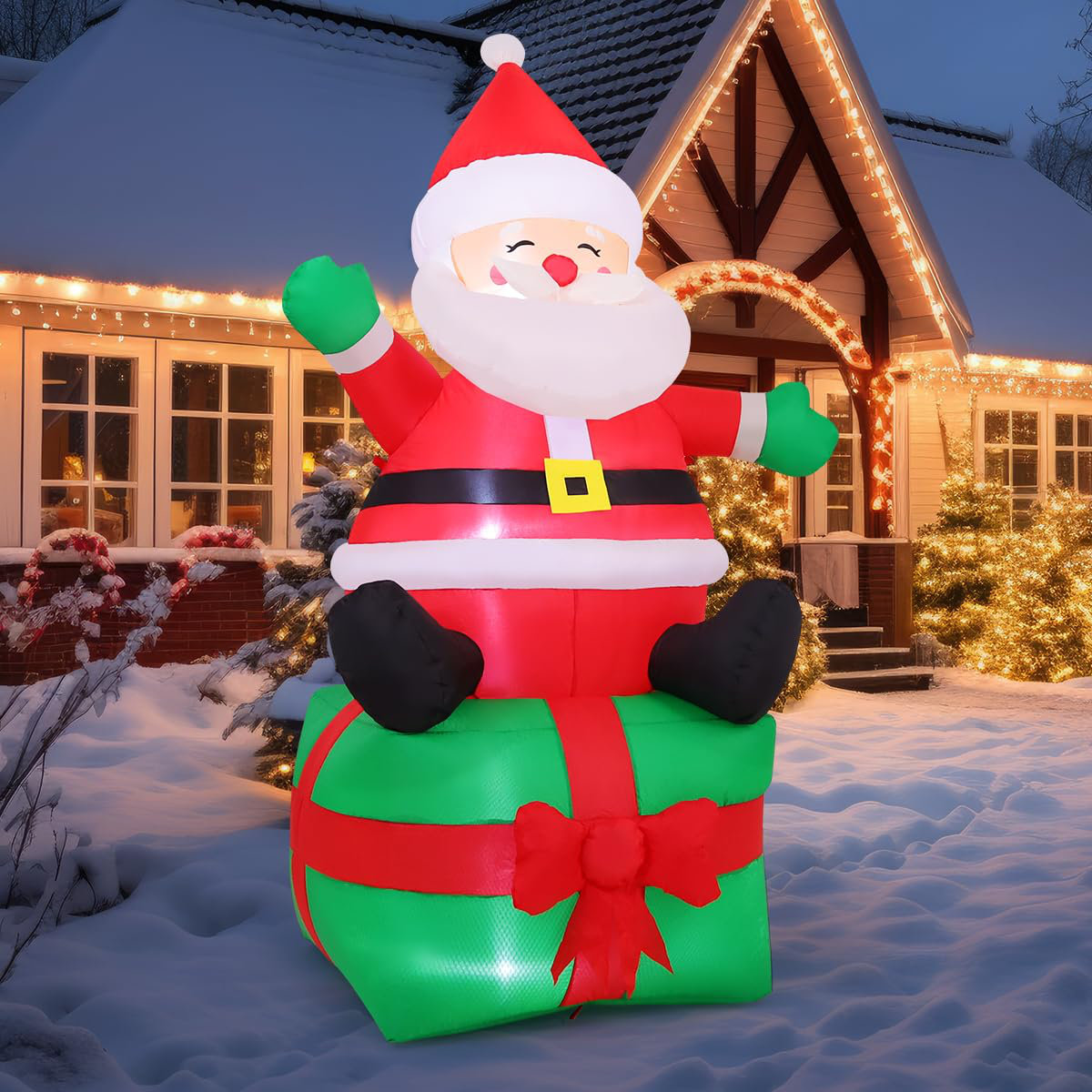The Holiday Aisle® Christmas Inflatable 7 FT Blow Up Santa Sitting on ...
