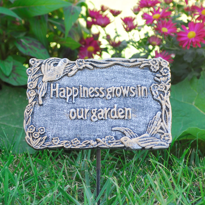 August Grove® Gerika Marker Happiness Grows In Our Garden Garden Sign ...
