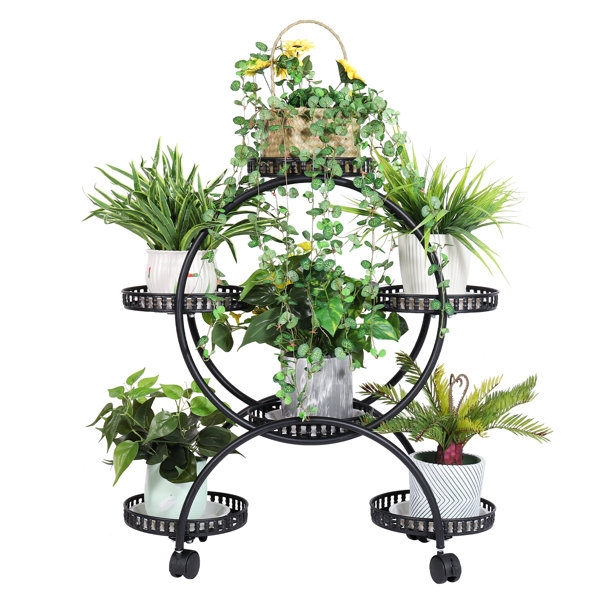 Canora Grey Rolling Round Multi Tier Plant Stand Metal Flower Display ...