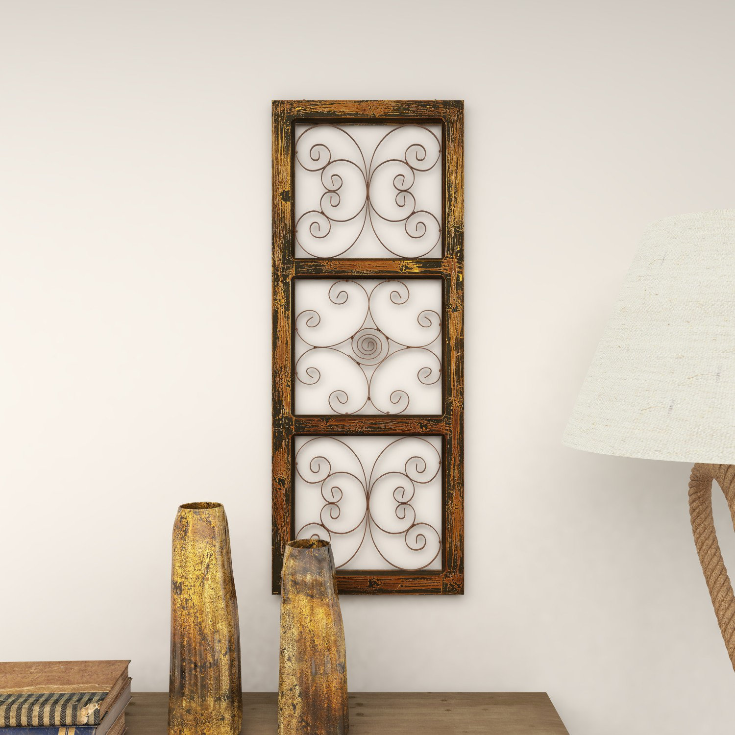 Charlton Home® Maxwell Wood Distressed Panel Scroll Brown Wall Decor ...