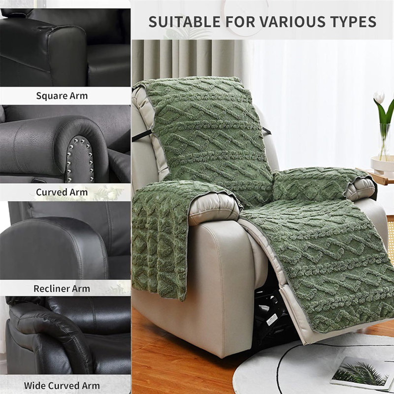 Union Rustic Geometric Jacquard Plush Recliner Chair Cover Soft Fuzzy ...