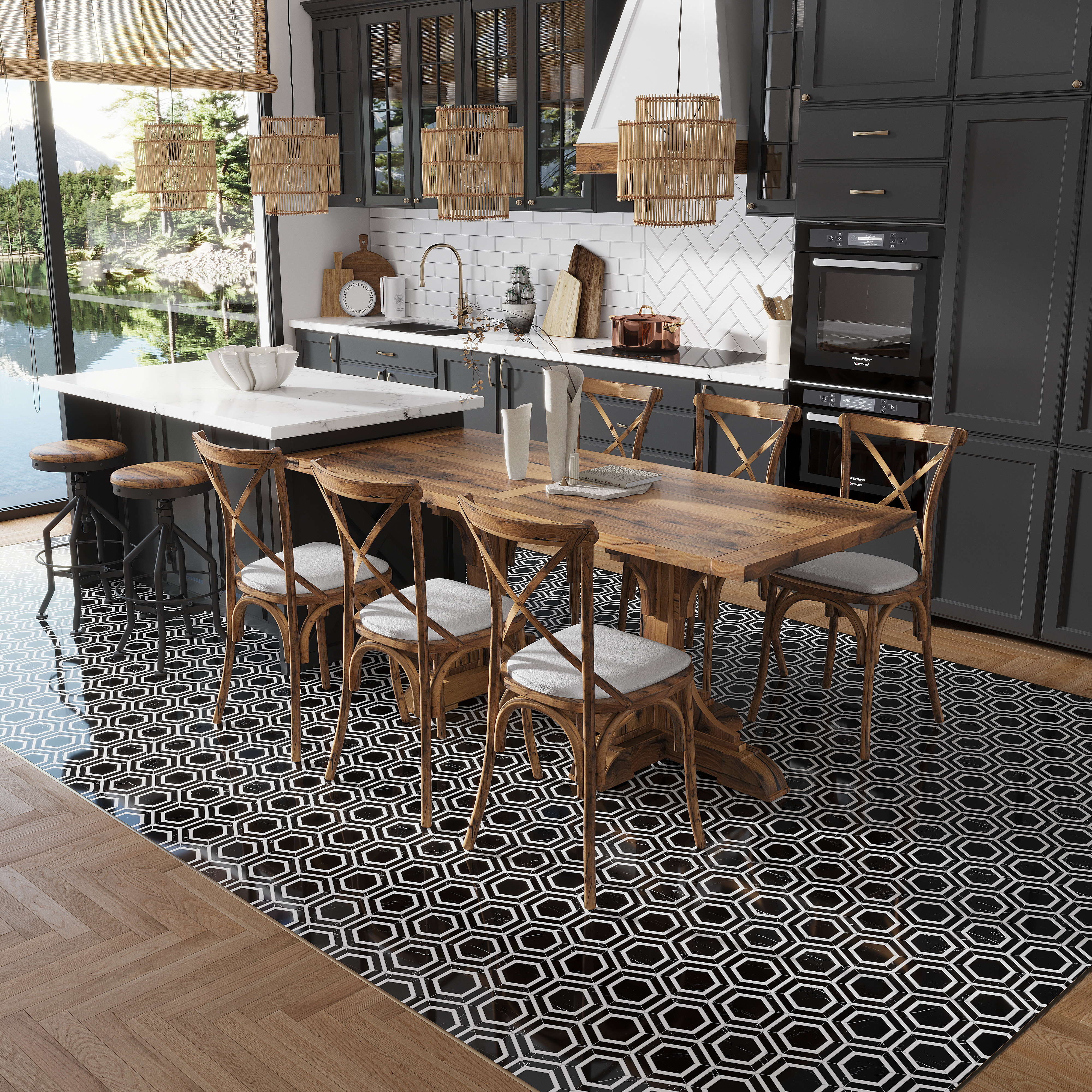 Apollo Tile Noir Luxe 11 x 13 Nero Marquina, Thassos Marble Polished ...