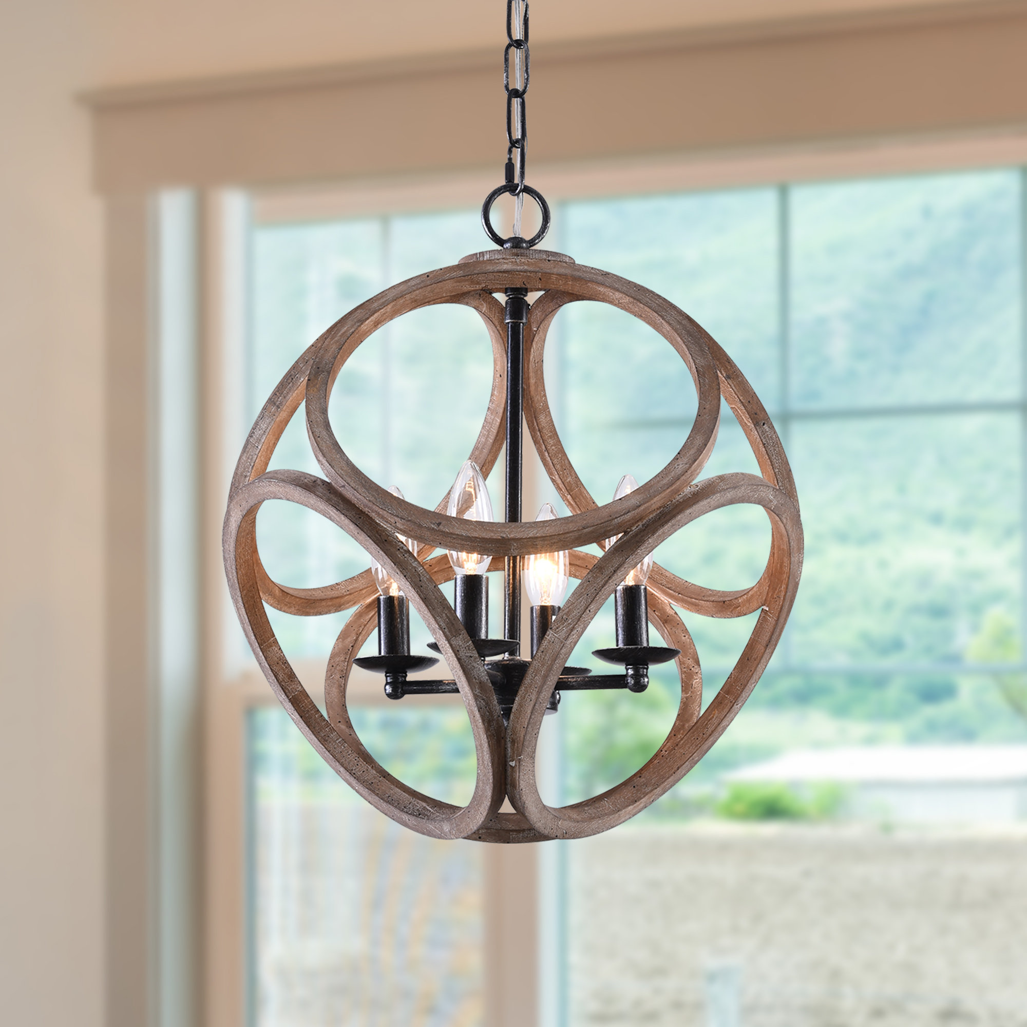 August Grove Allenah Farmhouse 4-Light Wood Chandelier Rustic ...