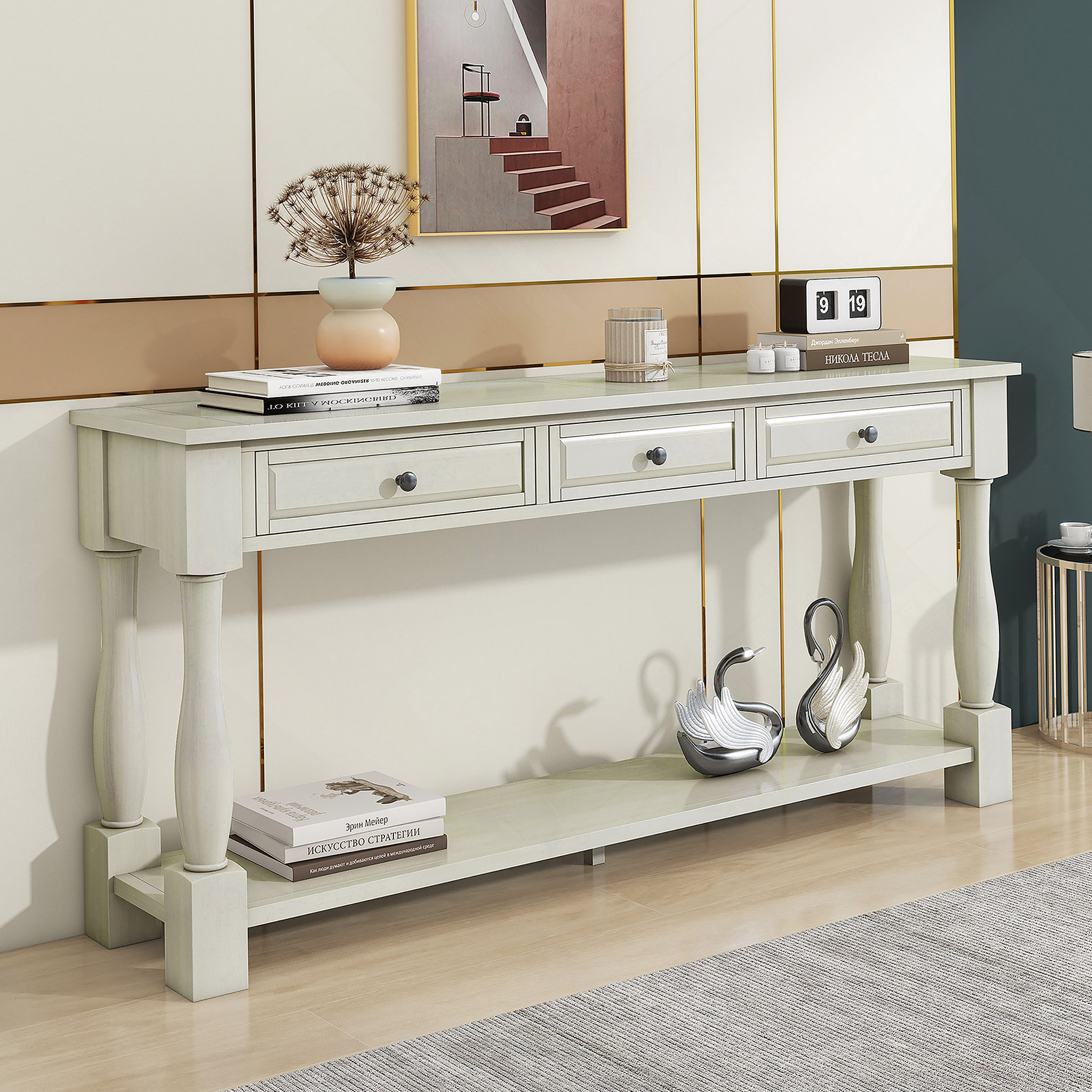 Red Barrel Studio Console Table 63" Long Console Table with Drawers and ...