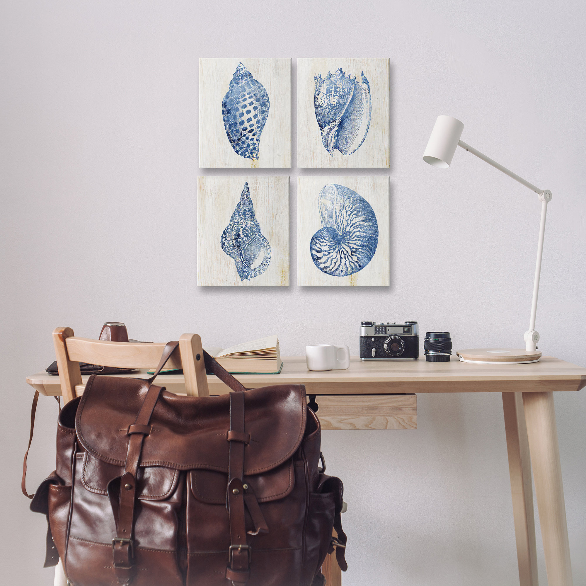 Dovecove Blue Seashells on Beige 4pc Canvas Set, design by Susan Arnot ...