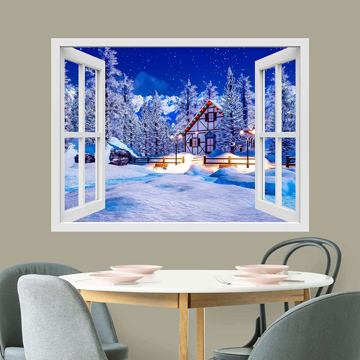 IDEA4WALL Removable Wall Sticker/Wall Mural Window View Snowy Winter ...