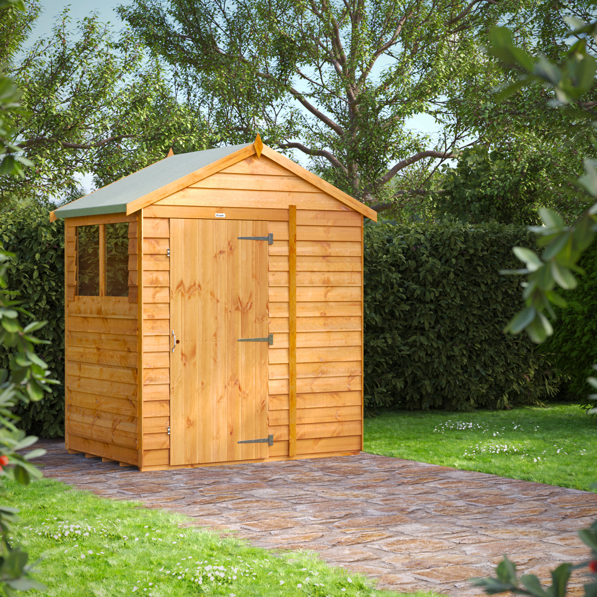 POWERSHEDS 6.3 ft. W x 4.4 ft. D Solid Wood Overlap Apex Garden Shed ...