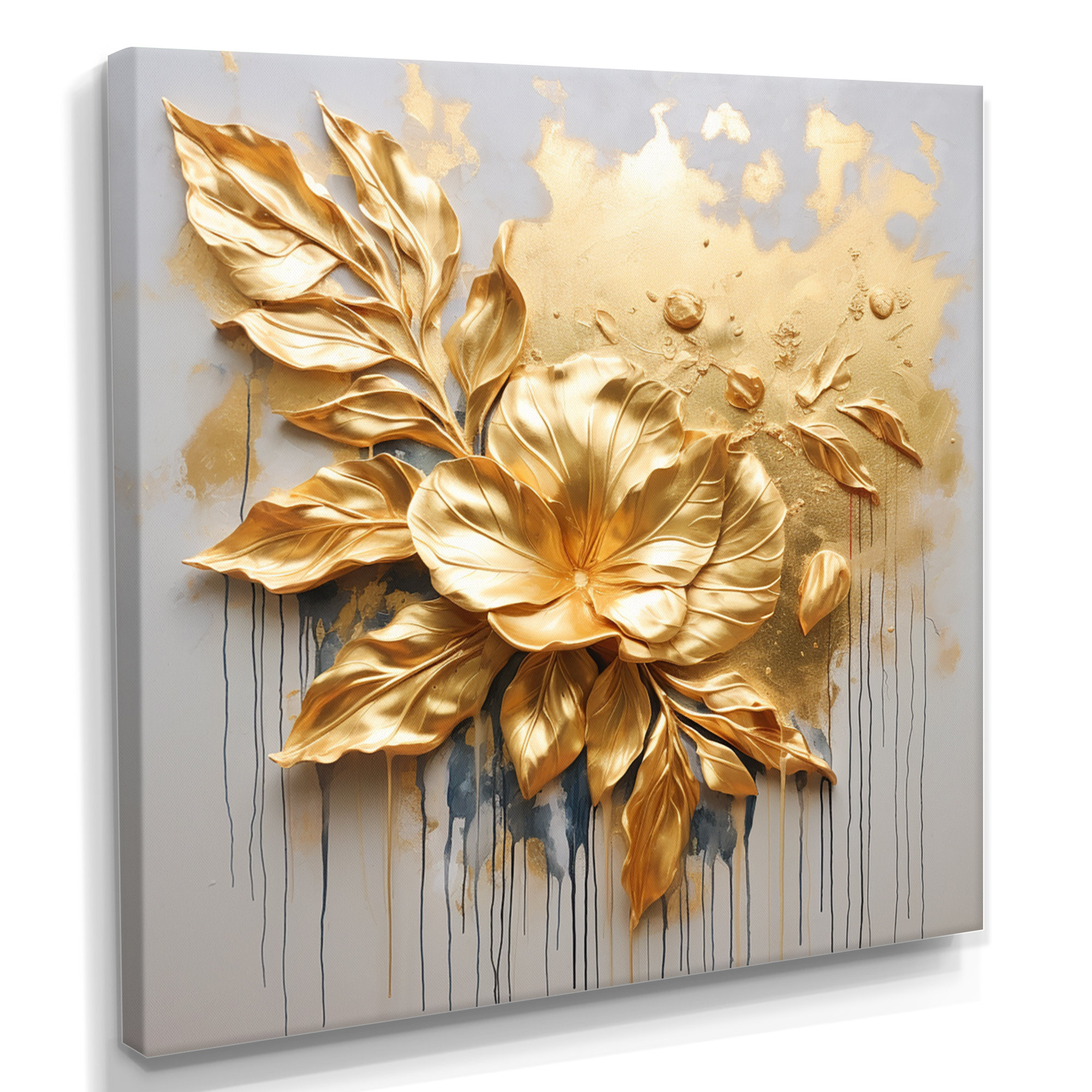Mercer41 Golden Violet Flower Glam Composition - Abstract Floral Wall ...