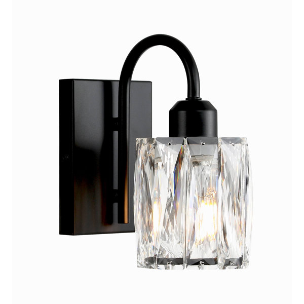 Mercer41 Modern black Wall Light Fixture with K9 Crystal Shade for ...