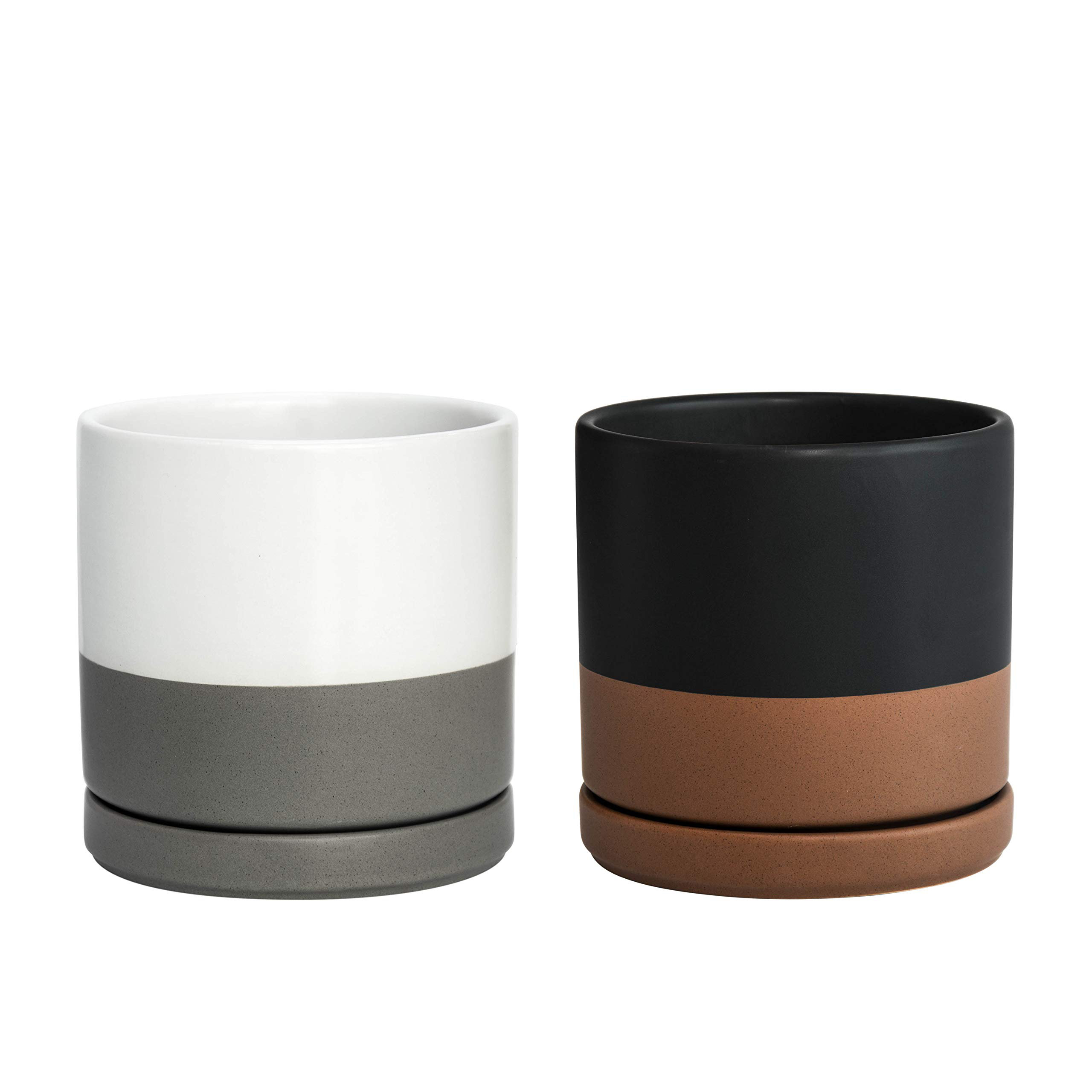 Latitude Run® Pack Of 2 Modern Round Ceramic Planter Pots - With ...