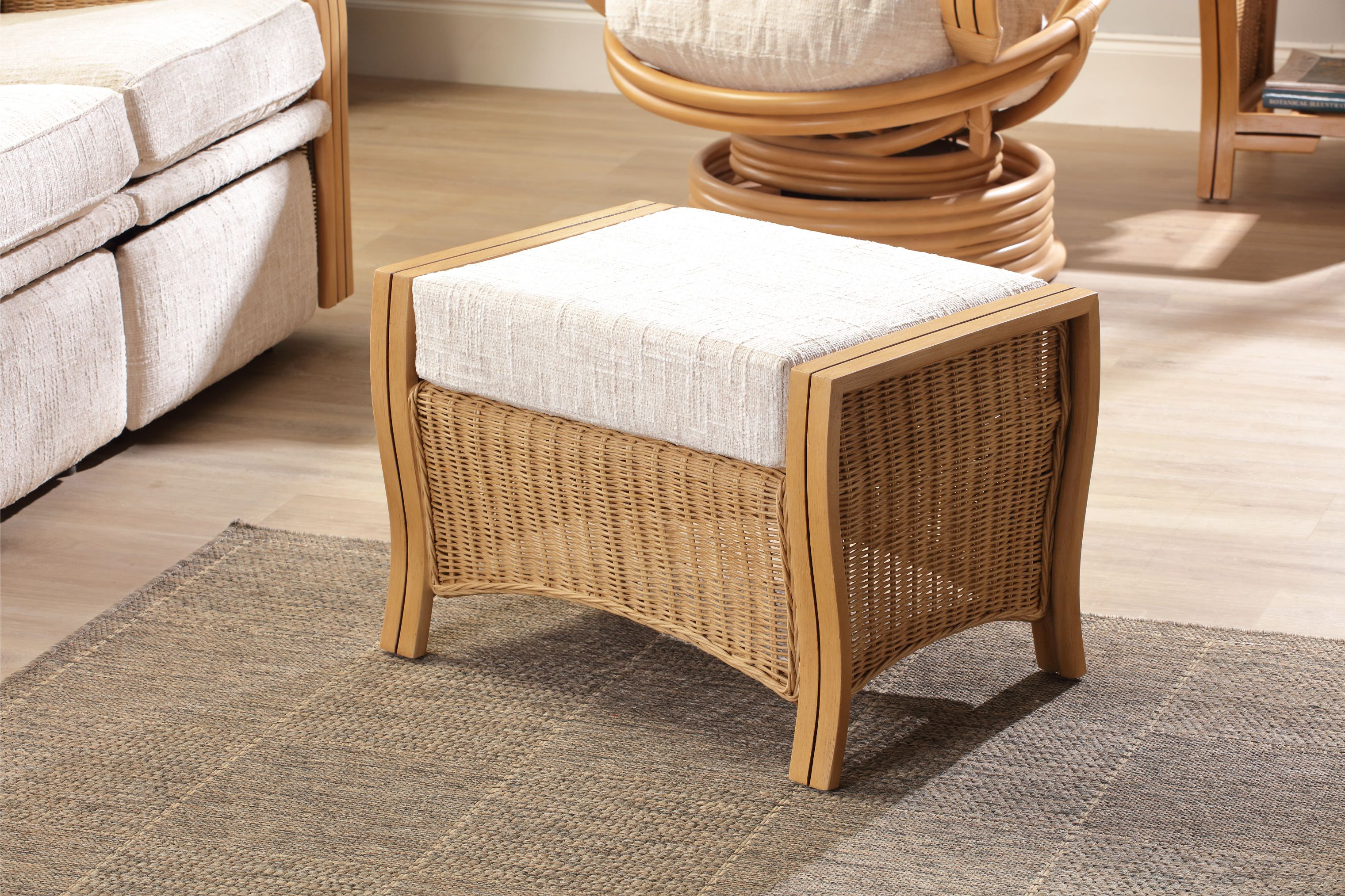 Bloomsbury Market Paris Footstool in Cotton Cream fabric | Wayfair.co.uk