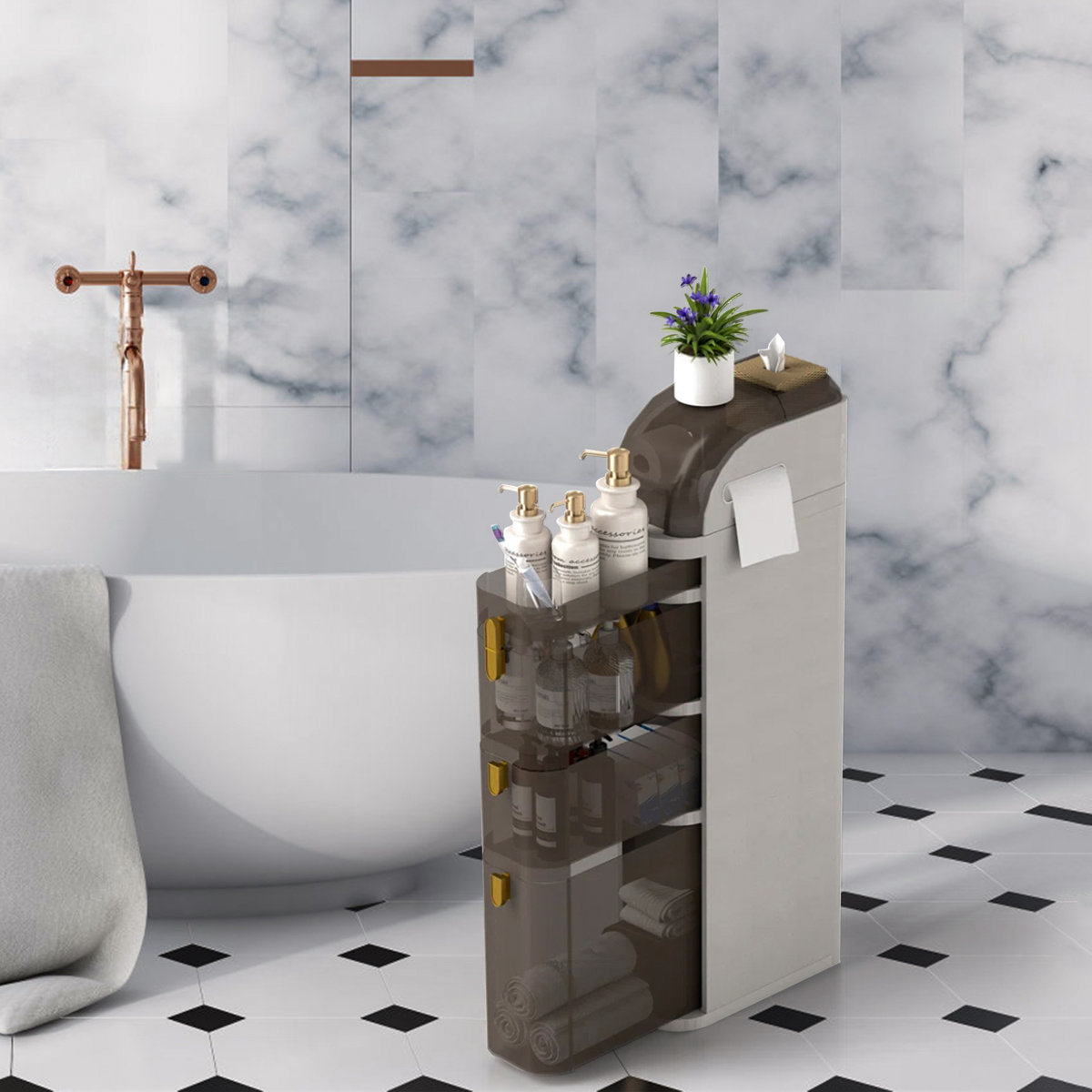 Rebrilliant 4-tiers Narrow Bathroom Floor Storage Cabinet Acrylic ...