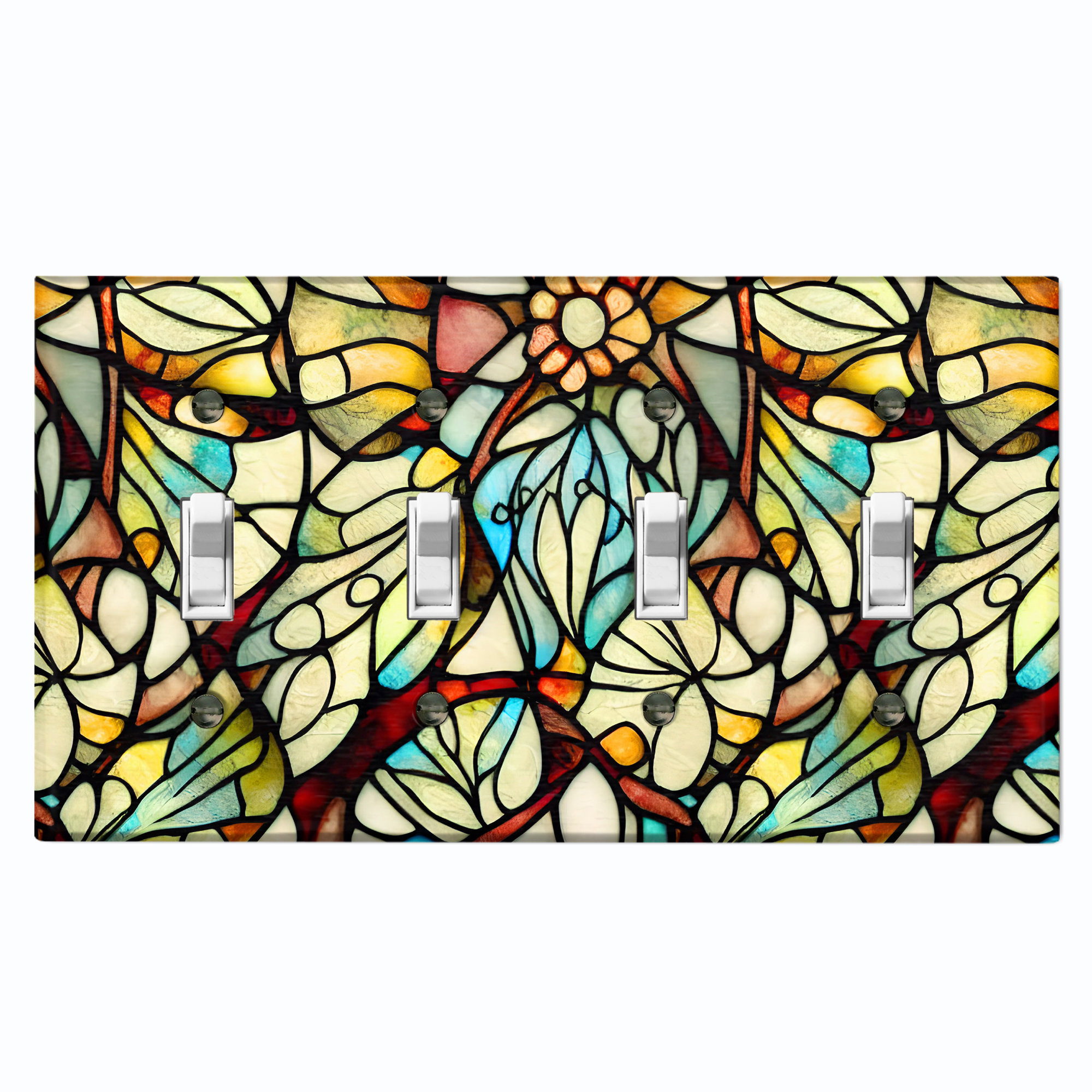 WorldAcc Yellow Glass Tile Flower Print Nature Themed 4 - Gang Toggle ...