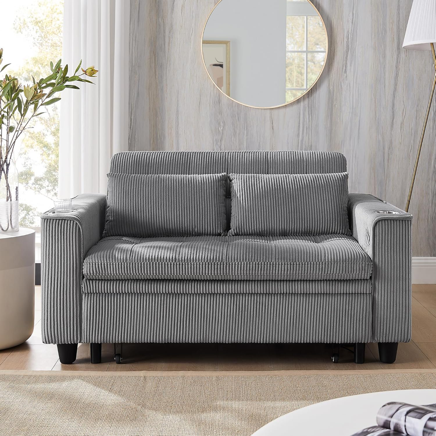 Mercer41 3-in-1 Convertible Sleeper Sofa With Cushions & Throw Pillows ...