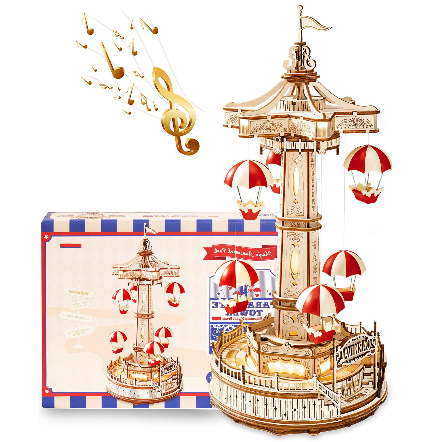 Darby Home Co 3D Wooden Music Box Kit with LED & Rotating Swing Ride ...