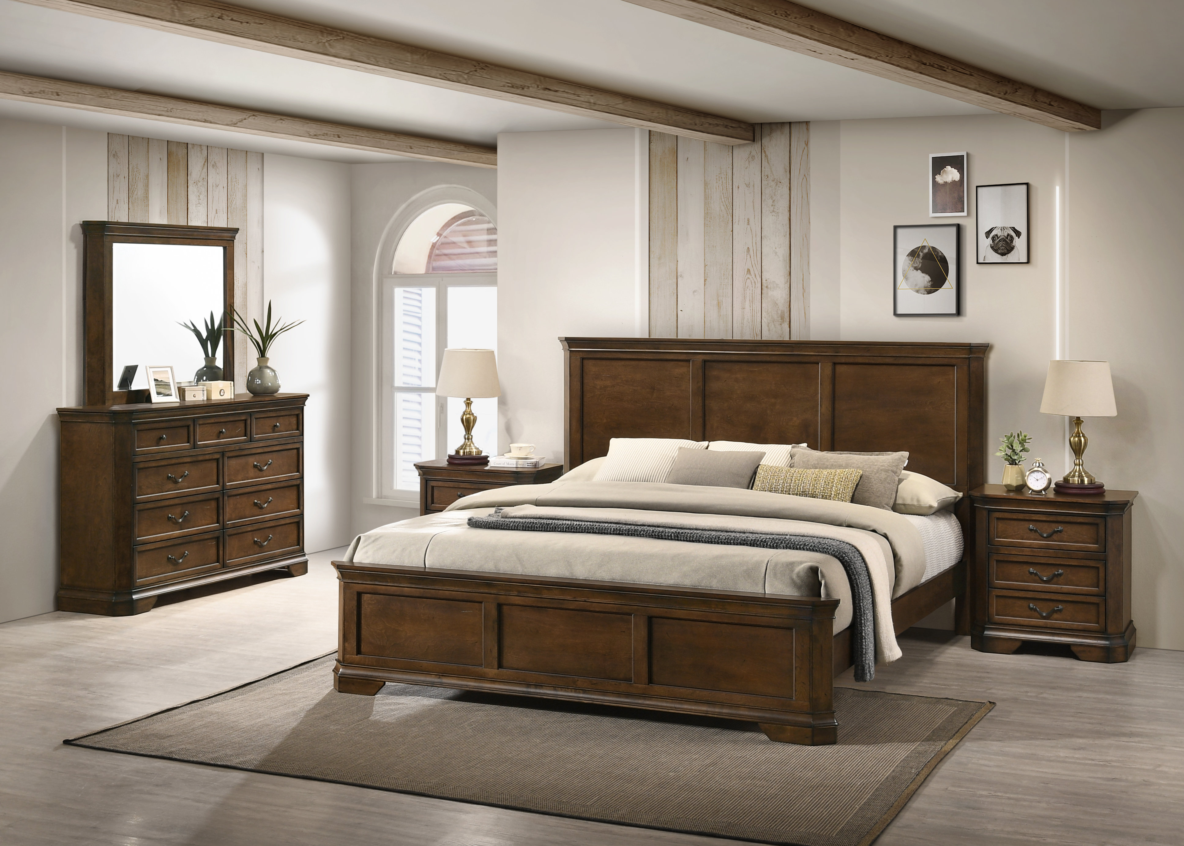 Charlton Home® Ailany Traditional Wood Panel Bed With Dresser, Mirror ...