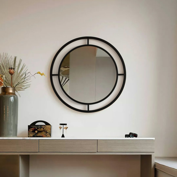 17 Stories Decorative 19.75-inch Round Mirror with Circle Ring Frame ...