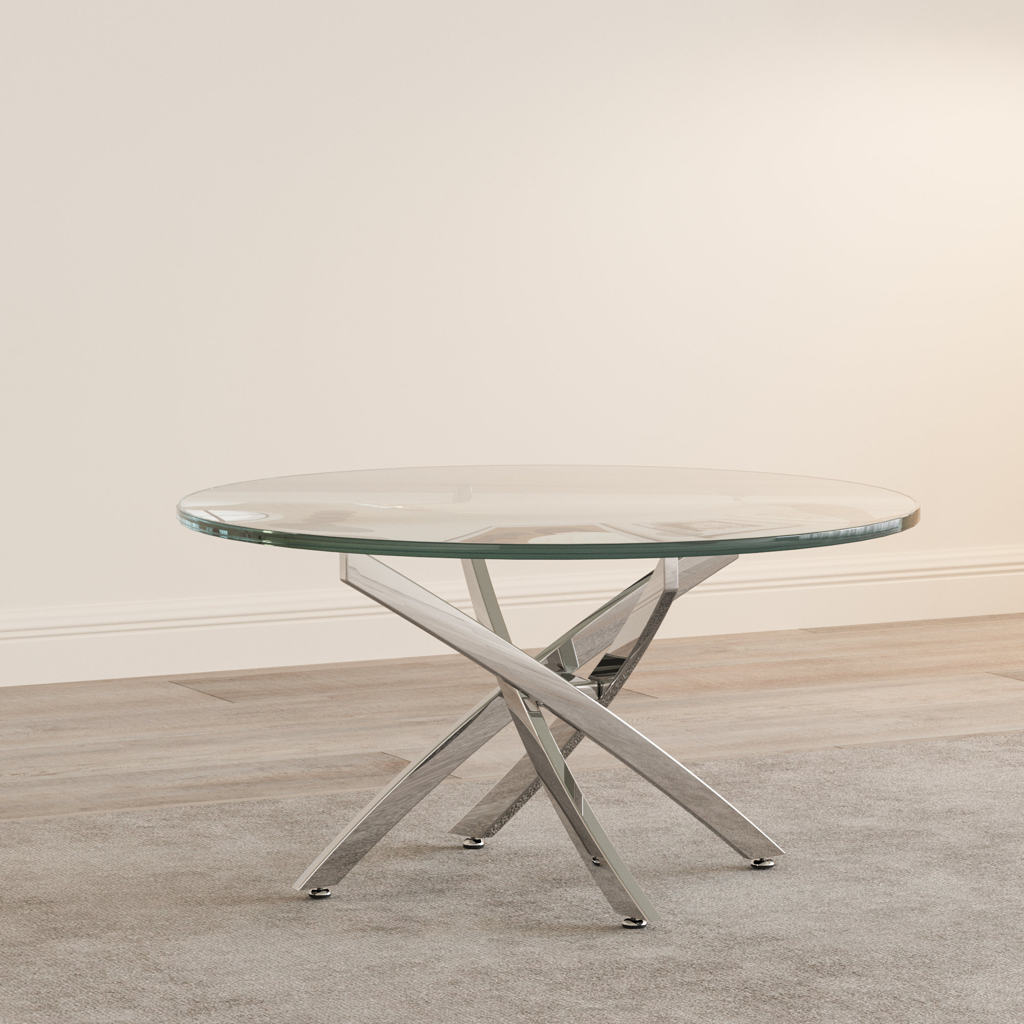 Ebern Designs Landgraf Glass Top Round Coffee Table,Cocktail Table ...