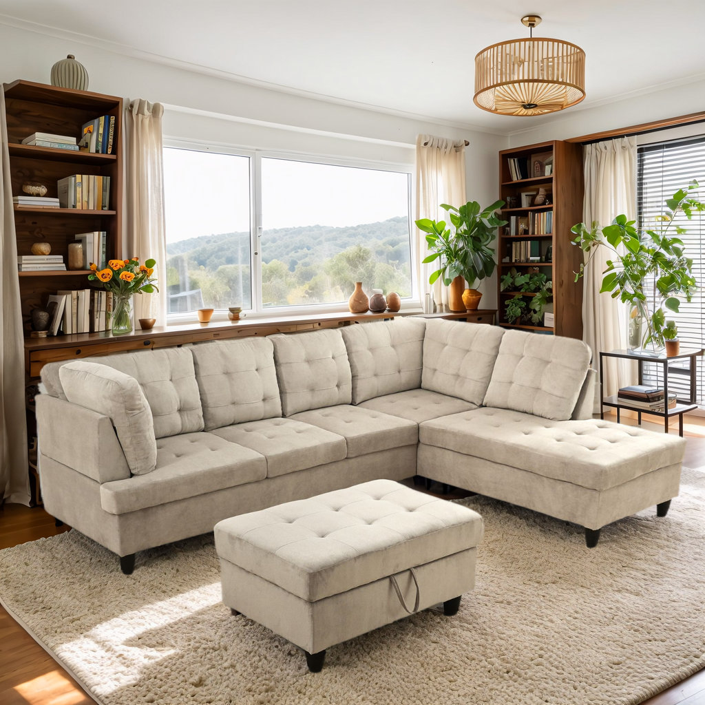 Ebern Designs Boud 3 - Piece 112" Upholstered Sectional with Ottoman ...