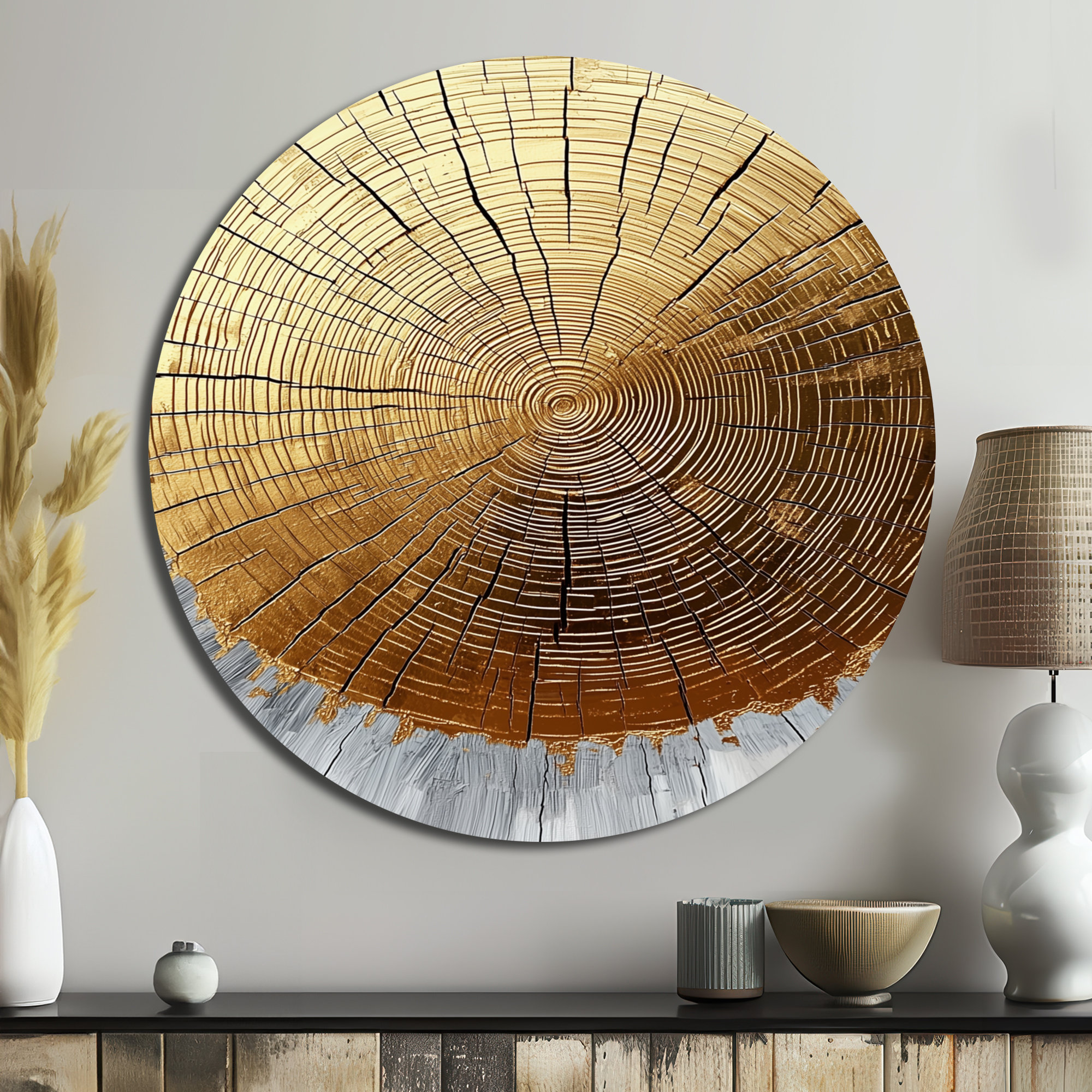 Mercer41 Golden Wood Slide Roots Of Serenity II - Trees Round Metal ...