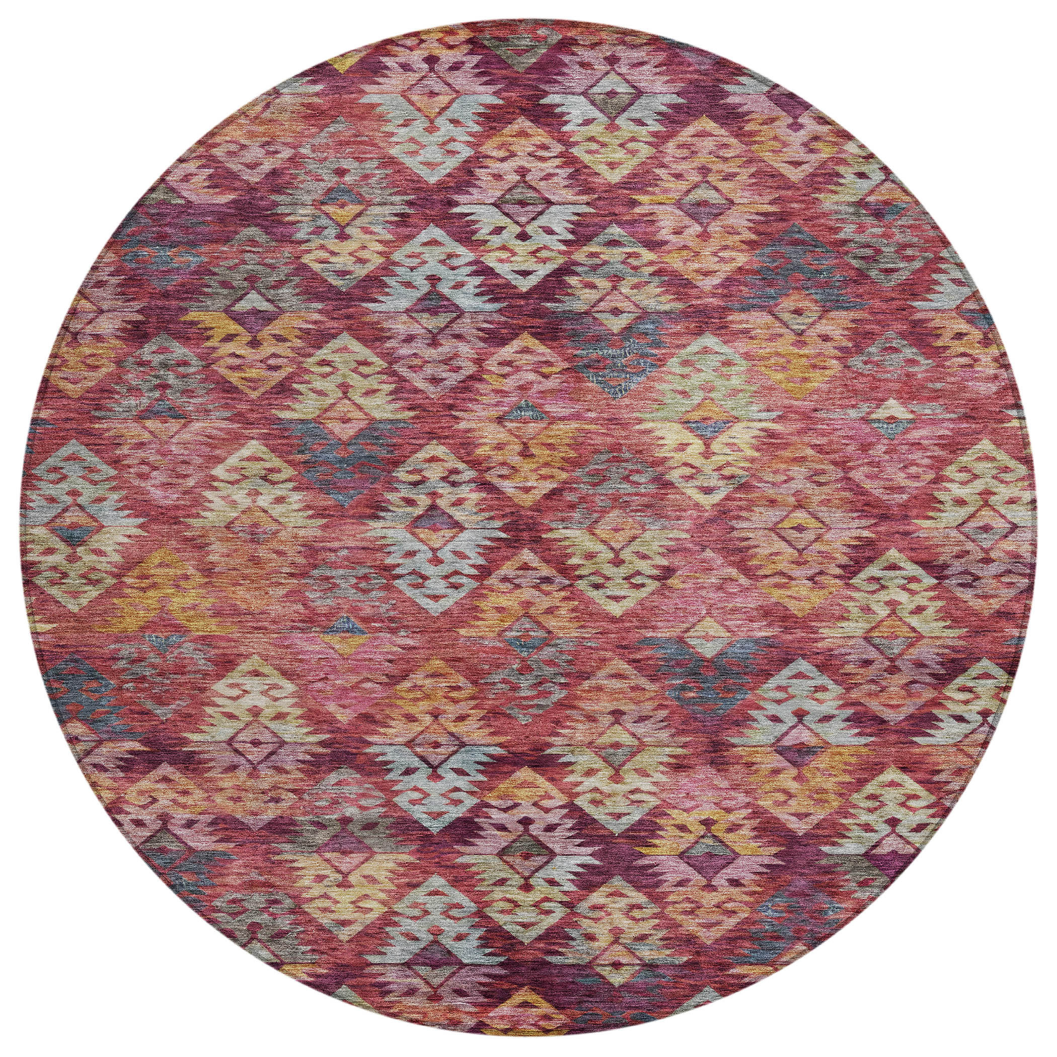 HomeRoots 8' Blush Round Aztec Washable Indoor Outdoor Area Rug | Wayfair