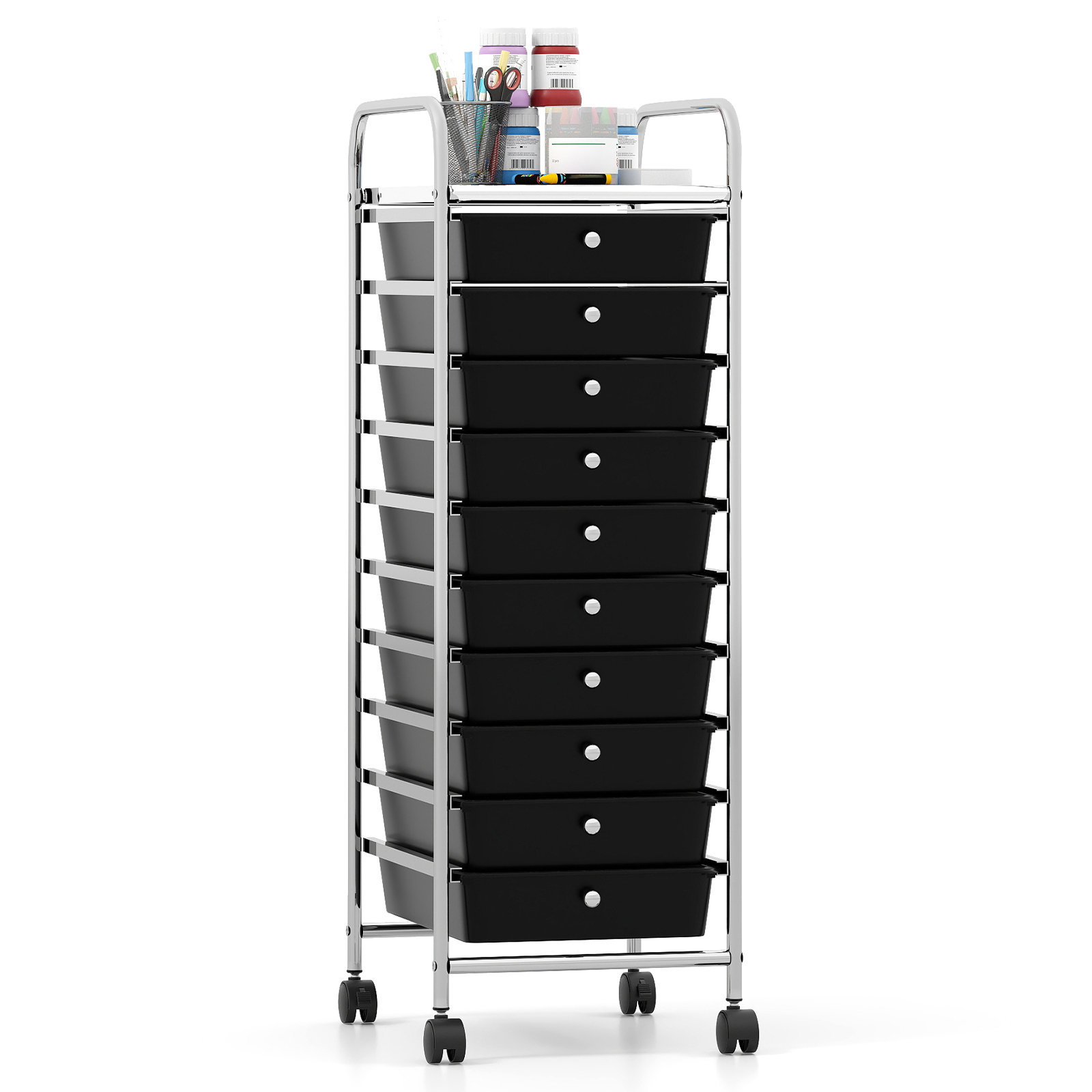Ivy Bronx Rolling Storage Cart with Plated Metal Frame & Lockable ...