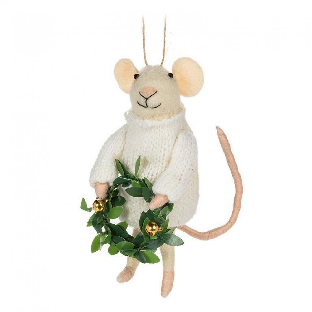 One Allium Way® Mouse Wearing A Sweater Holding A Wreath Ornament | Wayfair