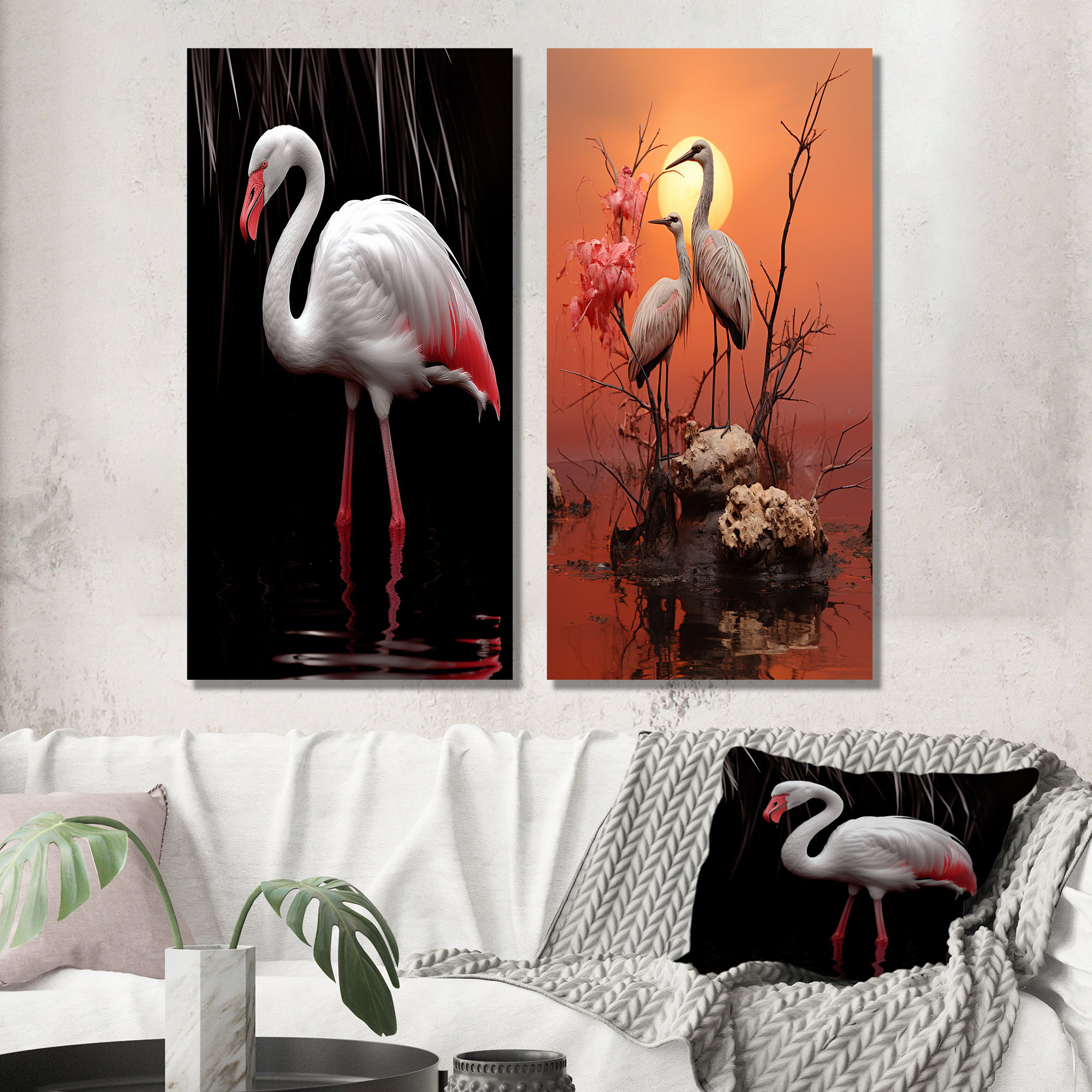 Bay Isle Home™ White Flamingo Paradise - Flamingo Wall Art Prints Set ...