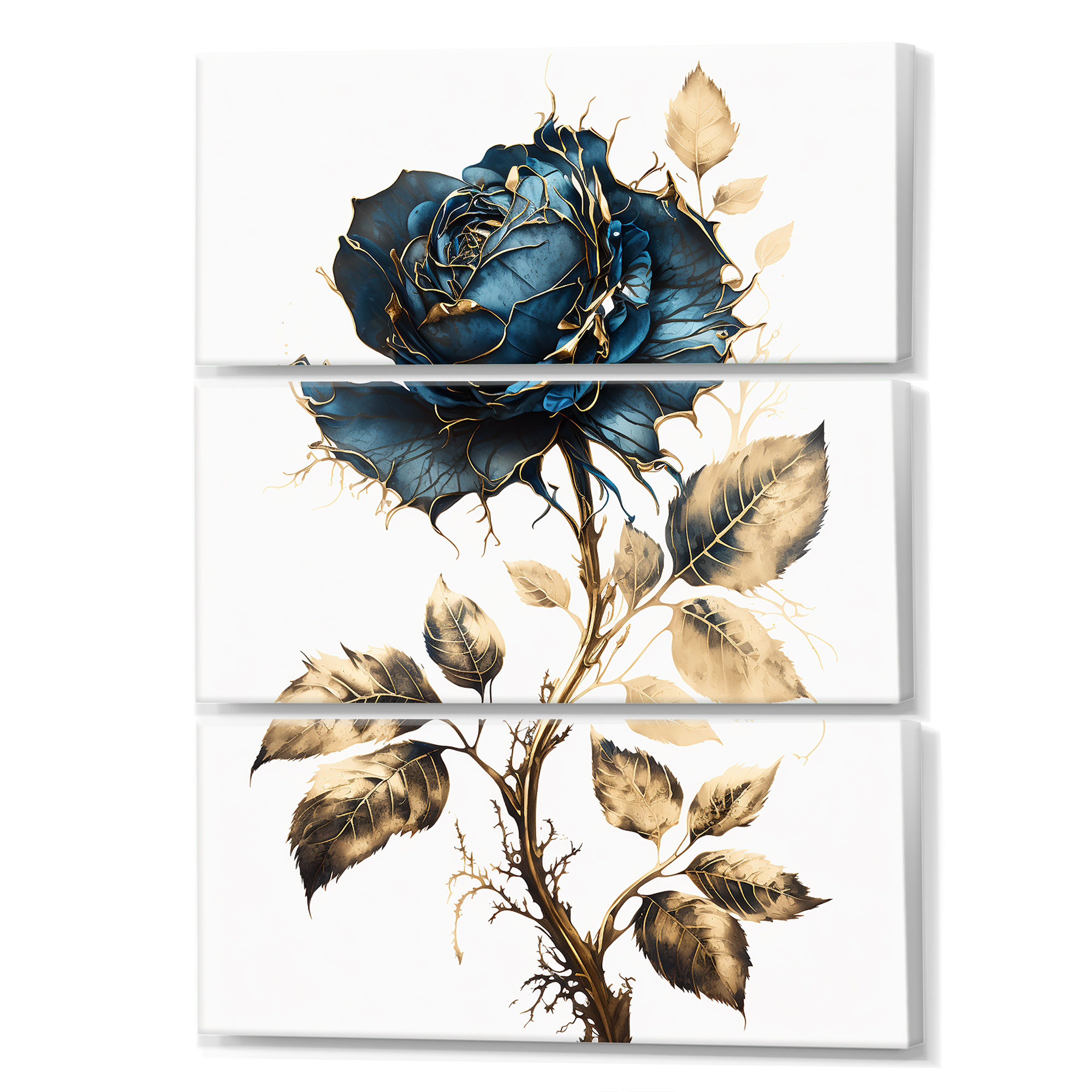 Winston Porter Blue And Gold Painted Rose On White I - Floral Rose ...