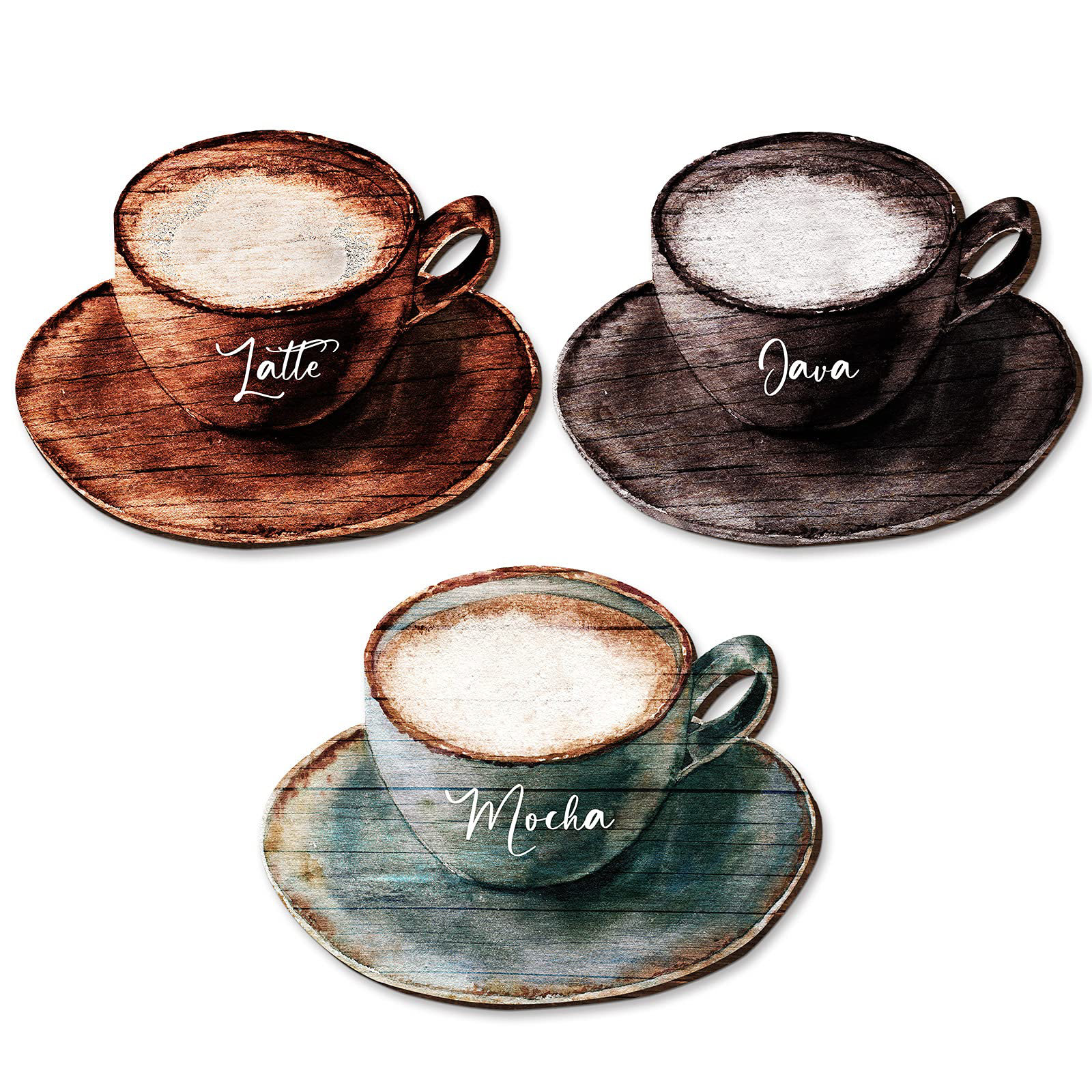 BOJUNTAN 3 Pcs Coffee Wooden Wall Art Decor Coffee Cup Wooden Wall Sign ...