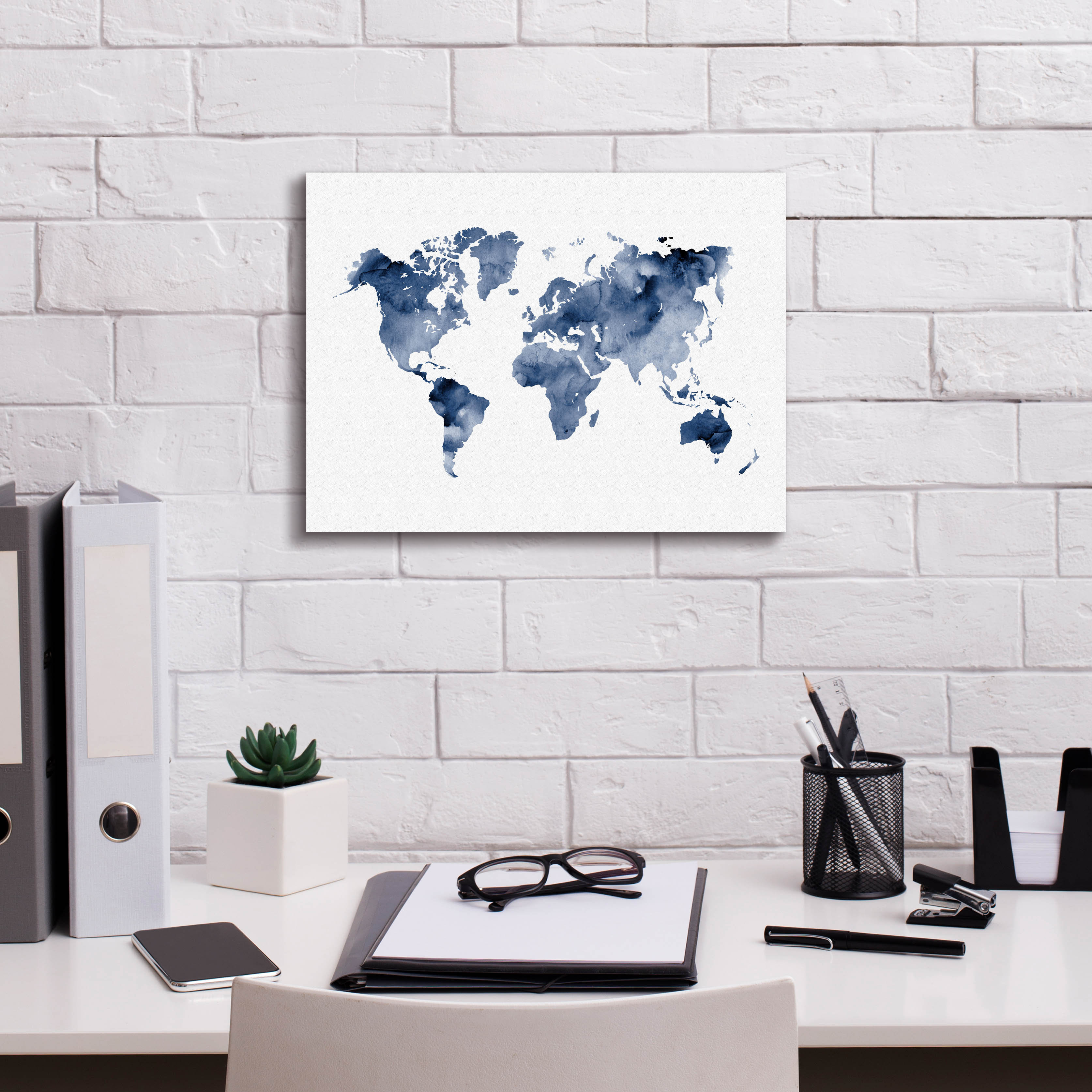 Epic Graffiti 'Indigo World Map' by Brandon Wong Canvas Wall Art | Wayfair