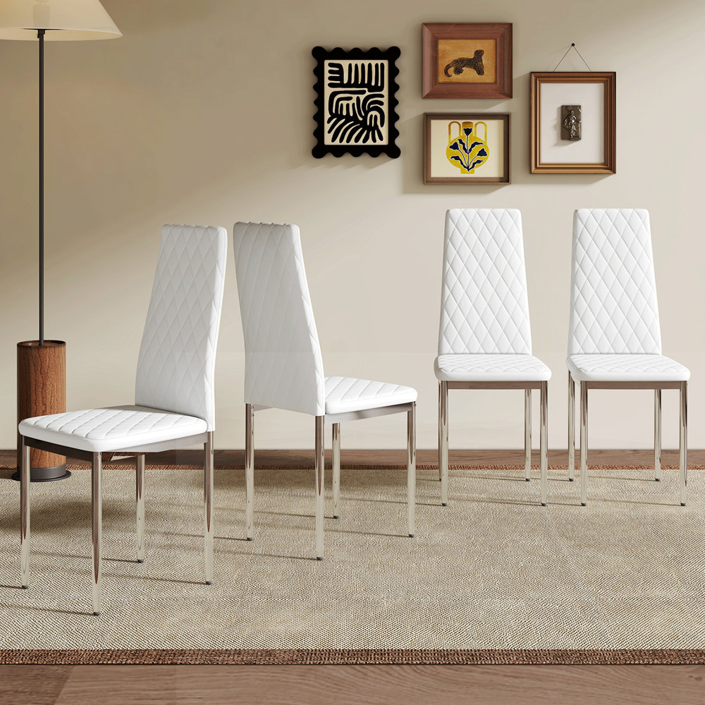 Ivy Bronx Modern PU Dining Chairs with Diamond Quilted High Back Design ...